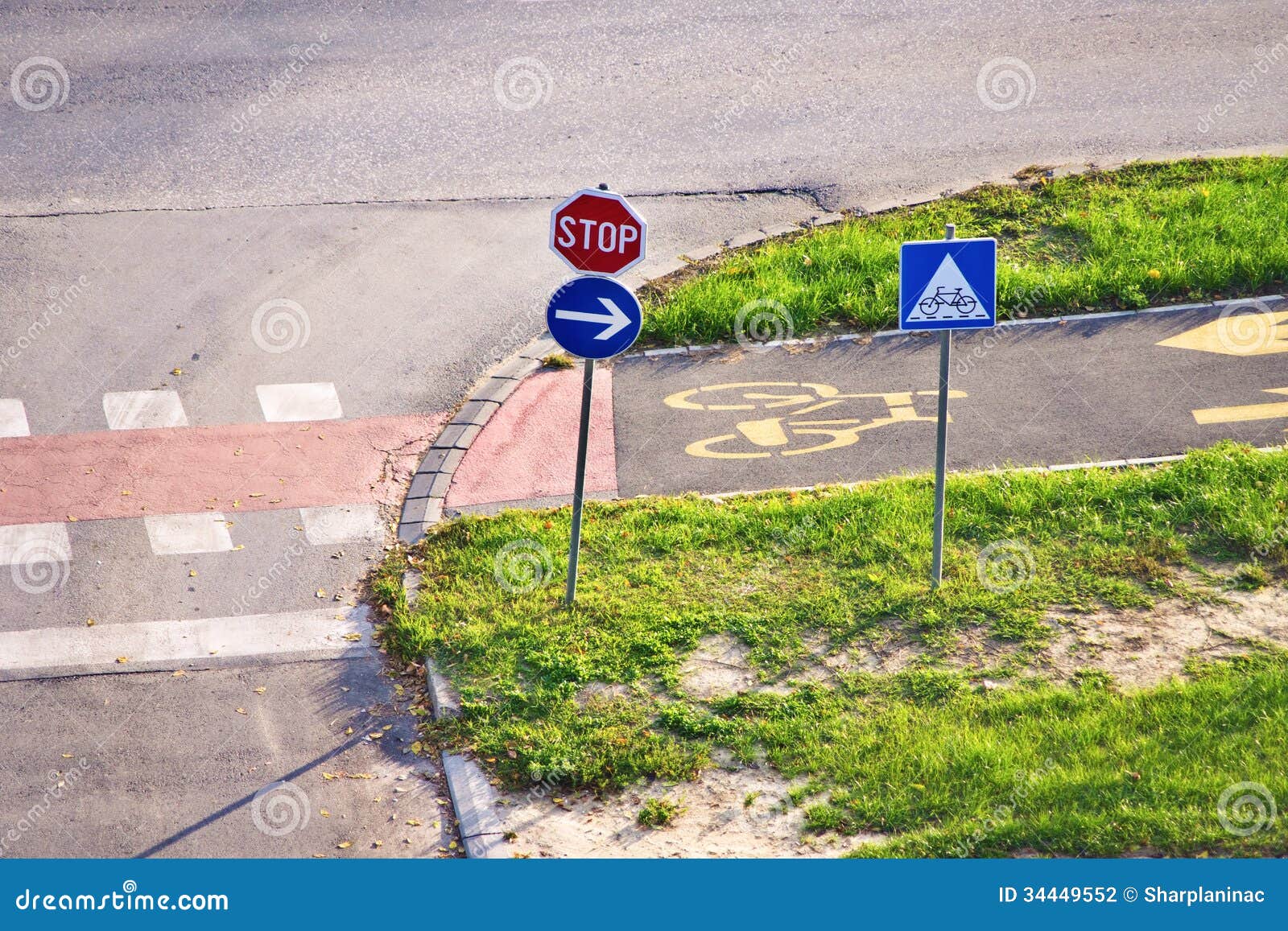 Stop, Arrow and Bicycle Lane Signs Stock Photo - Image of bicycle ...