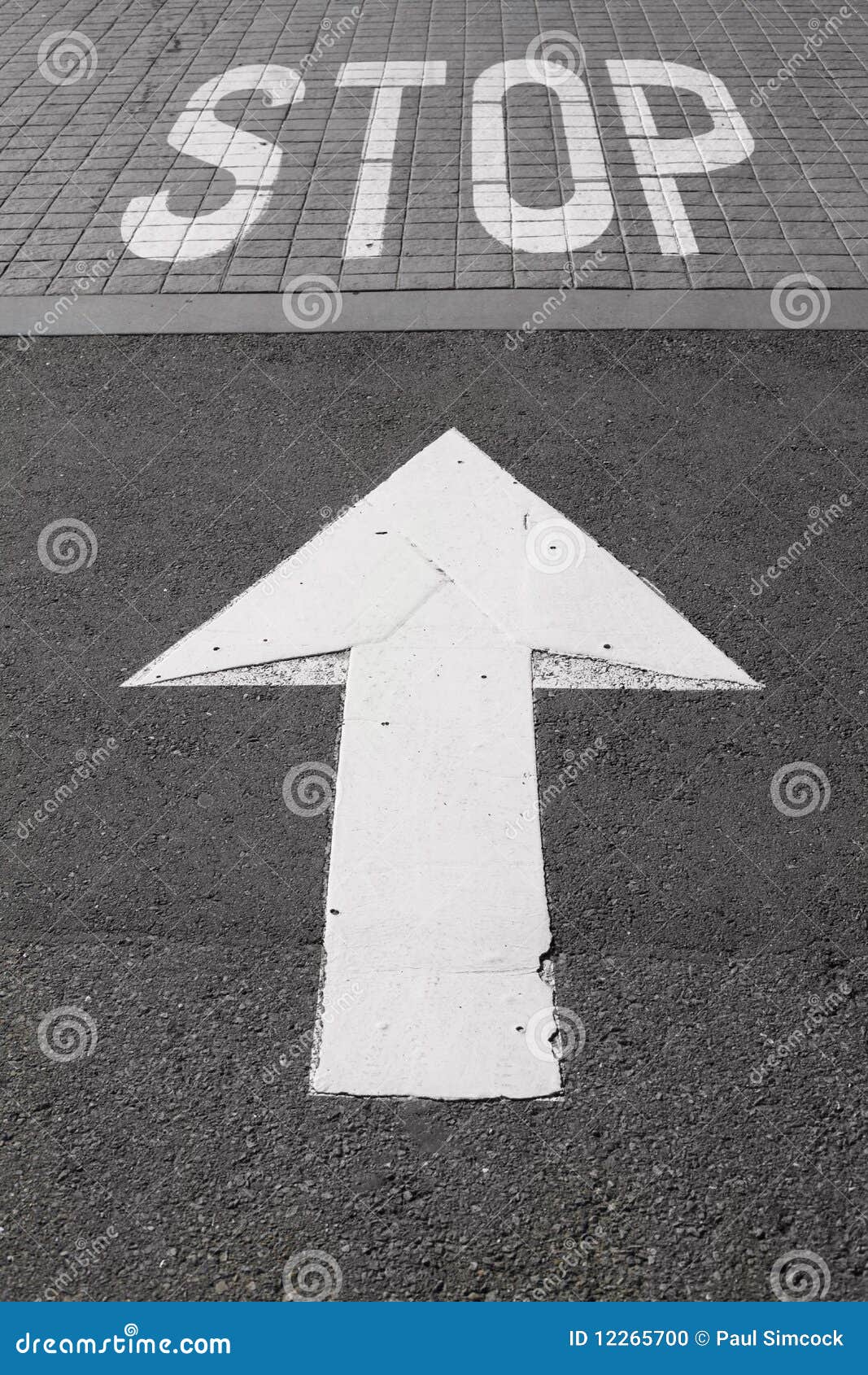Stop and Arrow Painted on Road Stock Photo - Image of direction ...