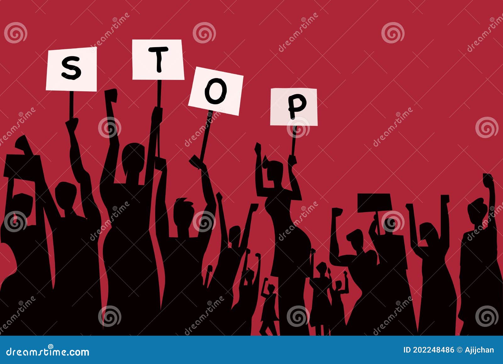 Silhouette of Demonstrators with STOP Placards Stock Vector ...