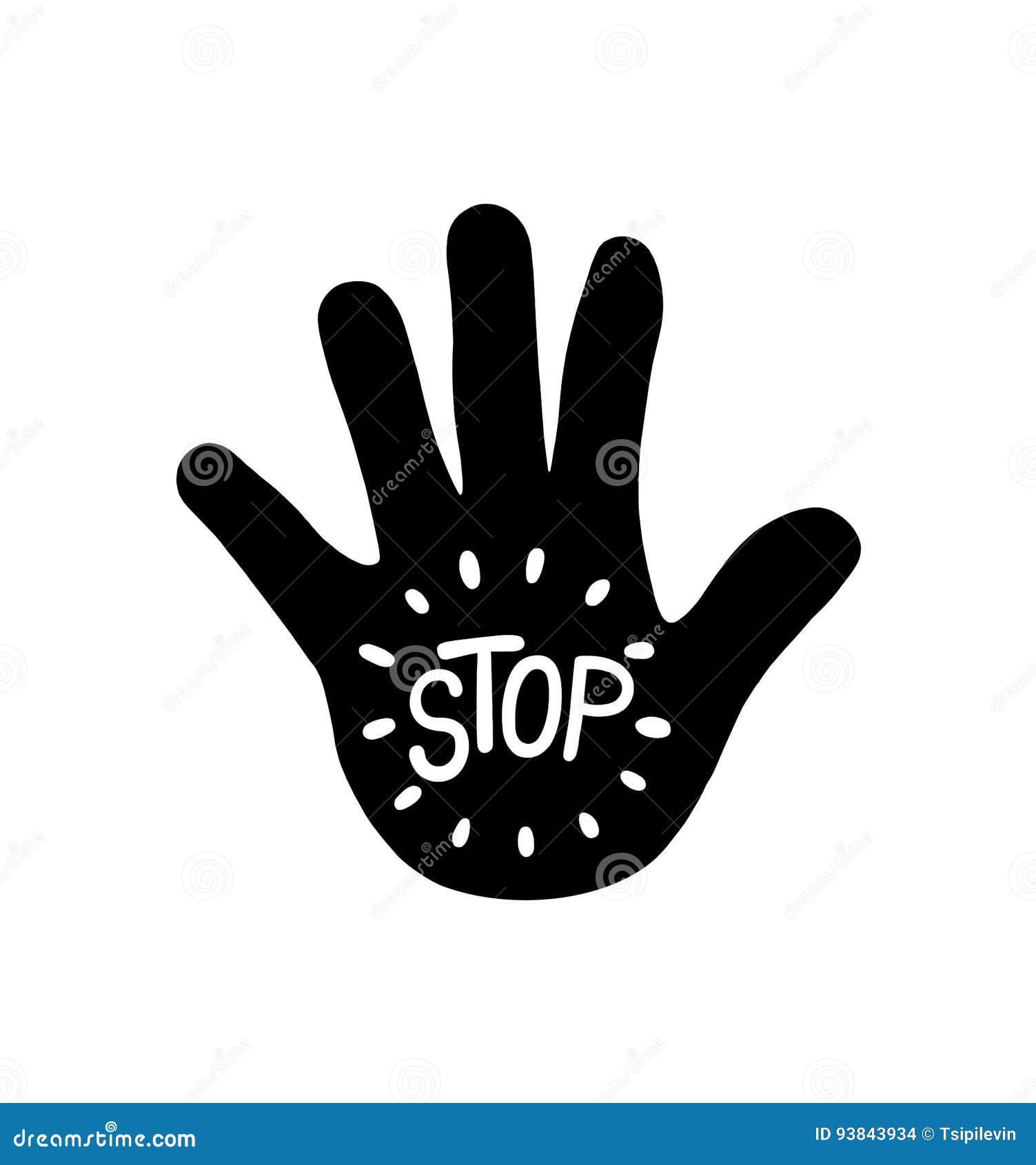 Stop Lettering on Hand Silhouette Cartoon Stock Illustration ...