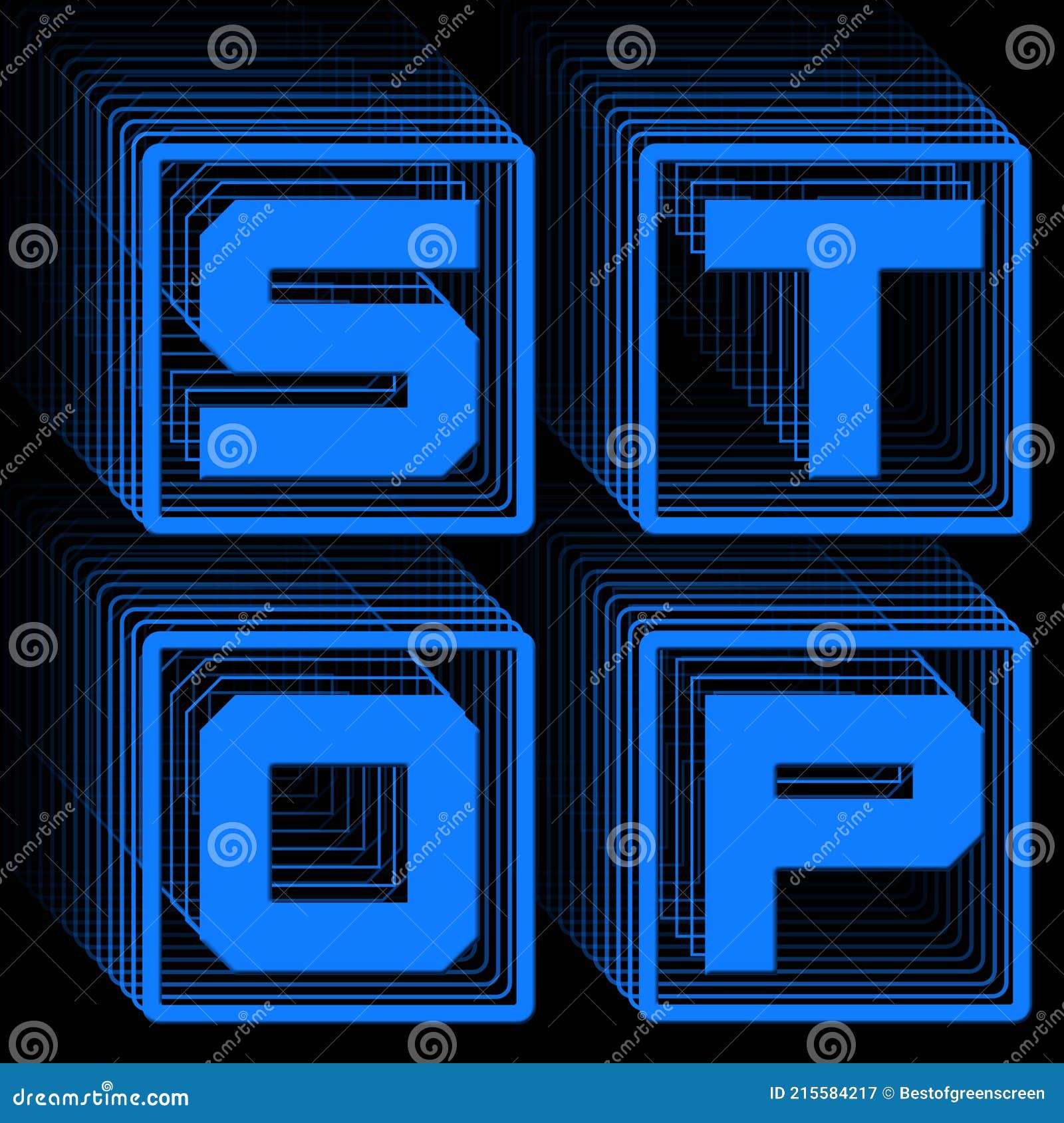 STOP - Blue Lettering in Frame As Square Logo with Repeating Effect on ...