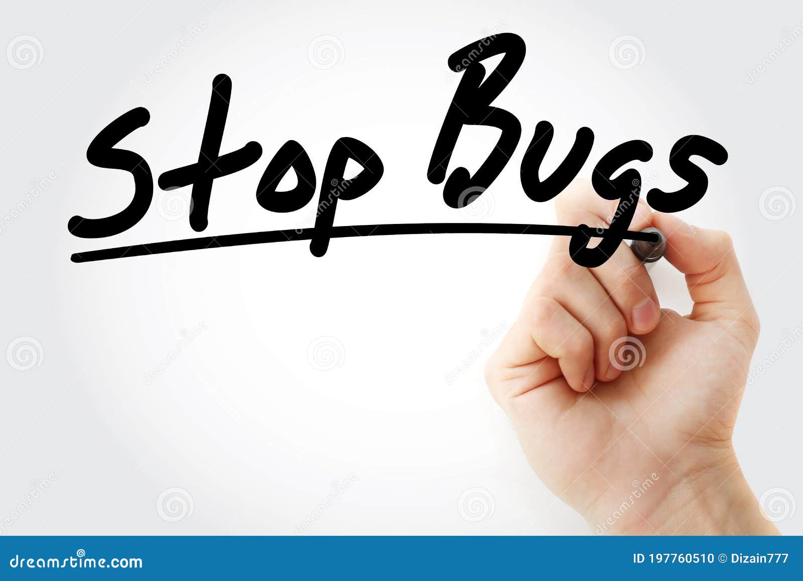 Stop Bugs text with marker stock photo. Image of background - 197760510