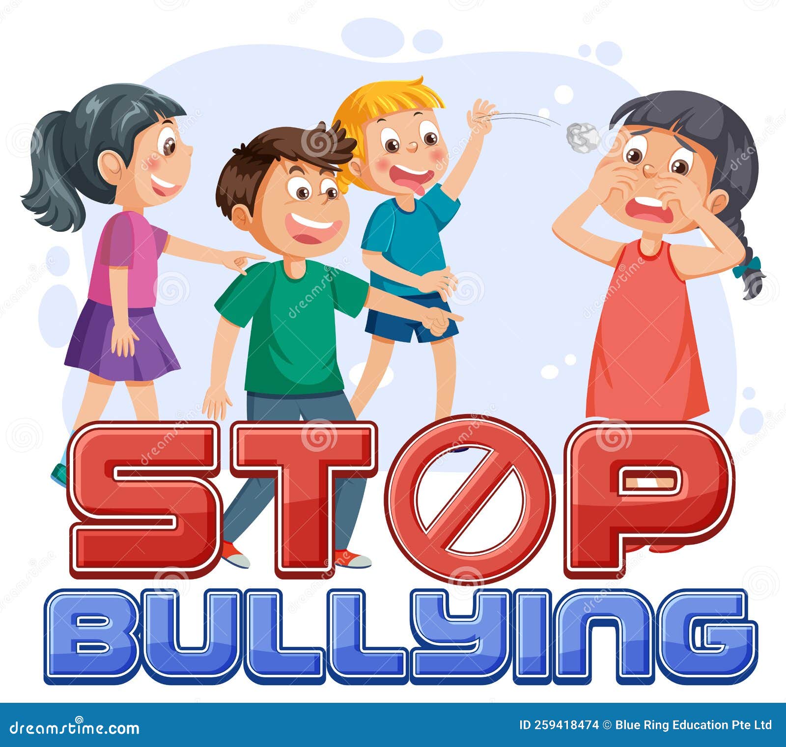 Stop Bullying Text with Cartoon Character Stock Vector - Illustration ...