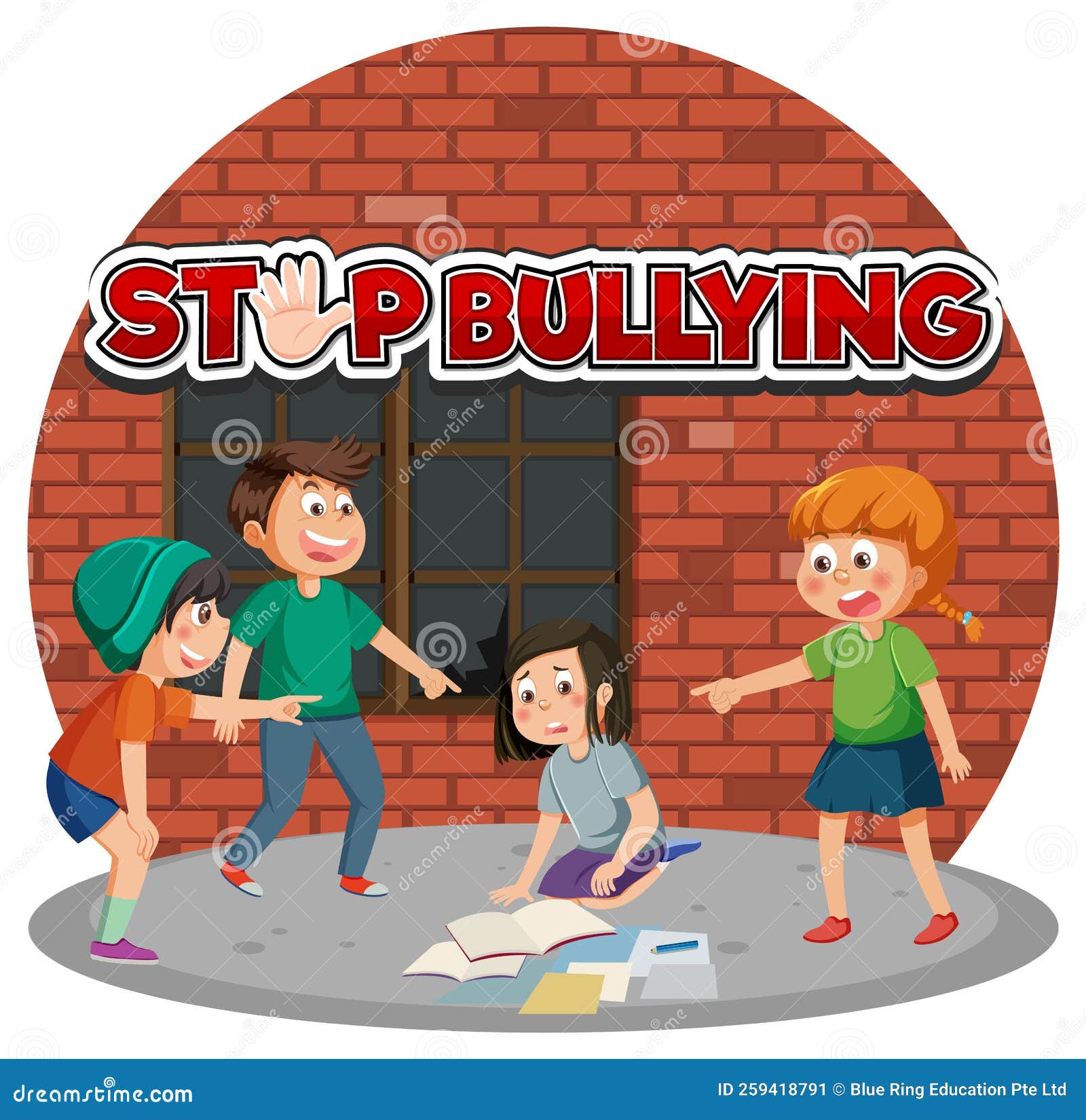 Stop Bullying Text with Cartoon Character Stock Vector - Illustration ...
