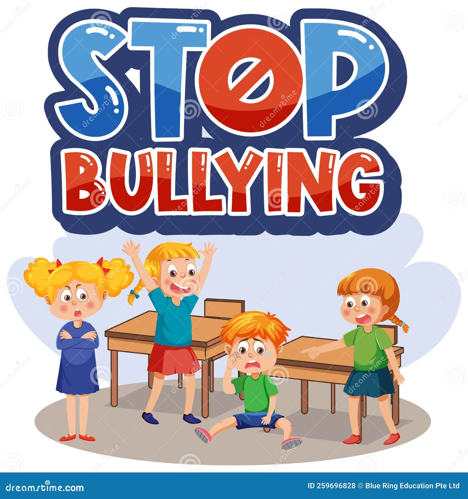 Stop Bullying Text with Cartoon Character Stock Vector - Illustration ...