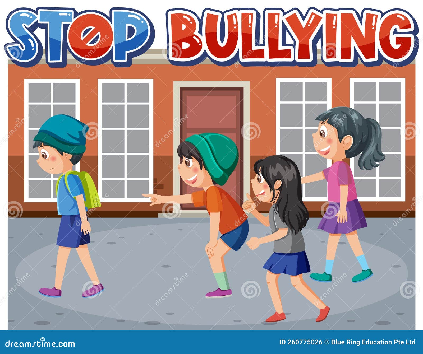 Stop Bullying Text with School Kids Stock Illustration - Illustration ...