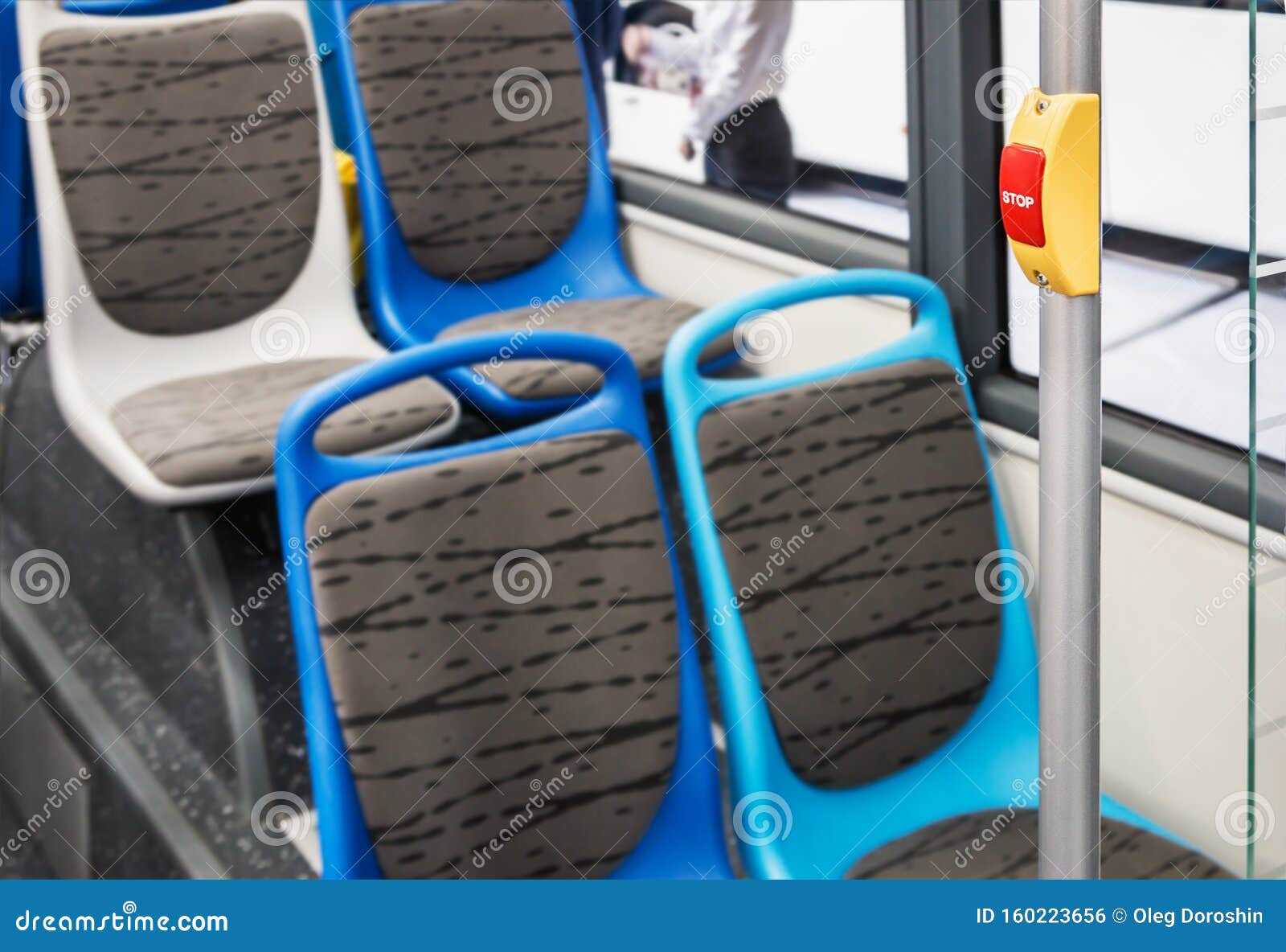 Stop Button Modern and Comfortable Interior of the City Bus Stock Photo ...