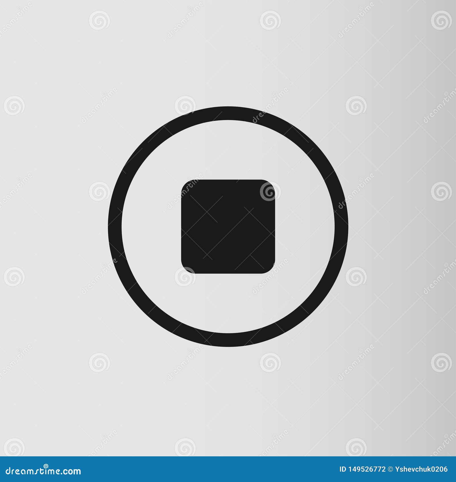Stop Button Sign. Flat Style Icon on Gray Background. Multimedia Symbol ...