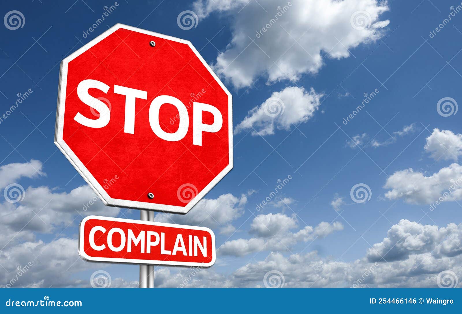 Stop complain - road sign stock photo. Image of displeased - 254466146