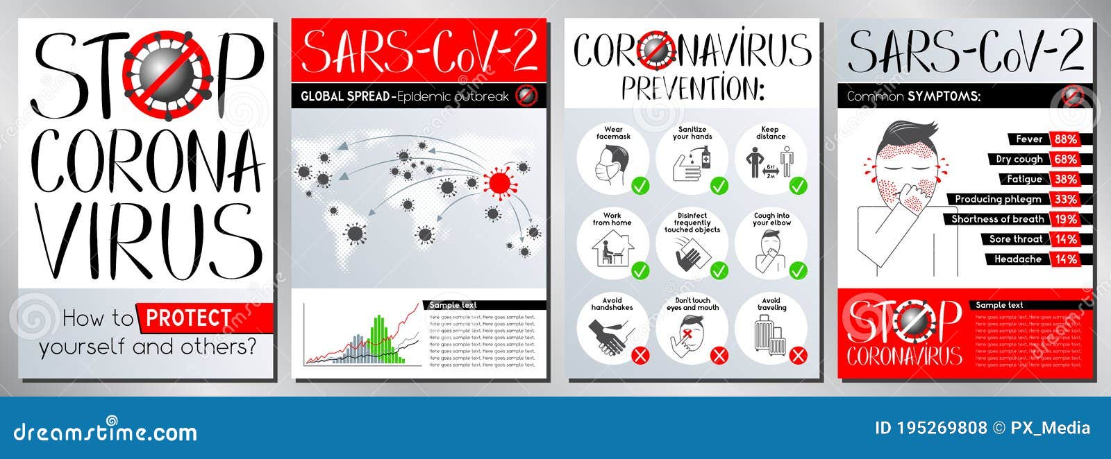 Stop Coronavirus Posters - Covid-19, SARS-CoV-2 Stock Illustration ...