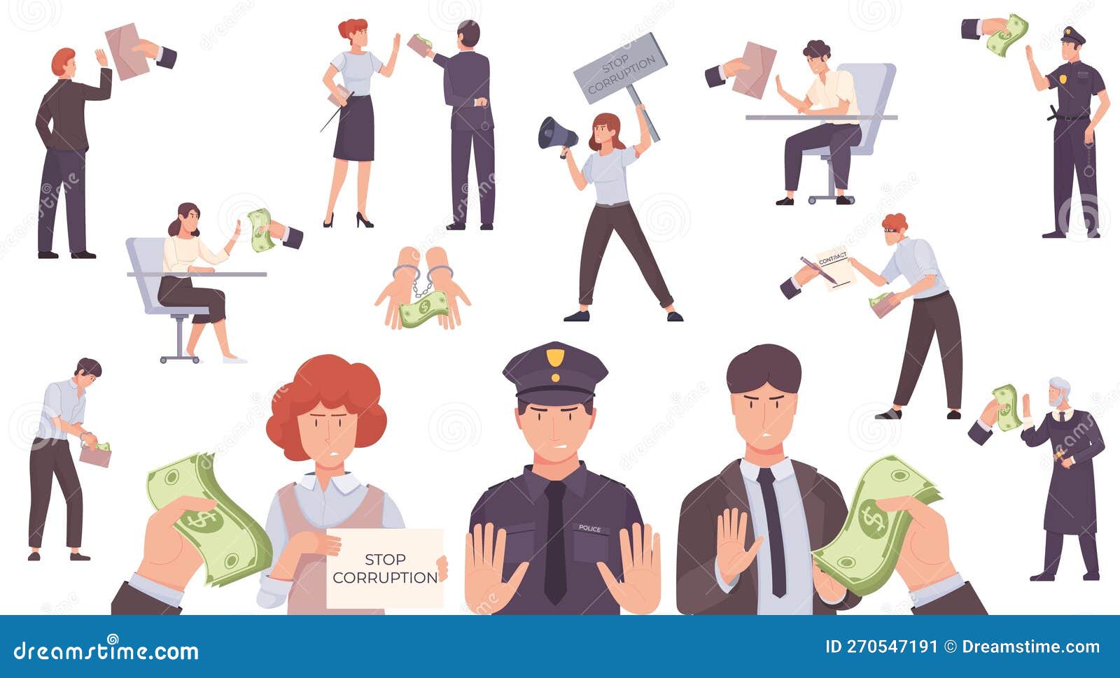 Stop Corruption Flat Set stock vector. Illustration of security - 270547191