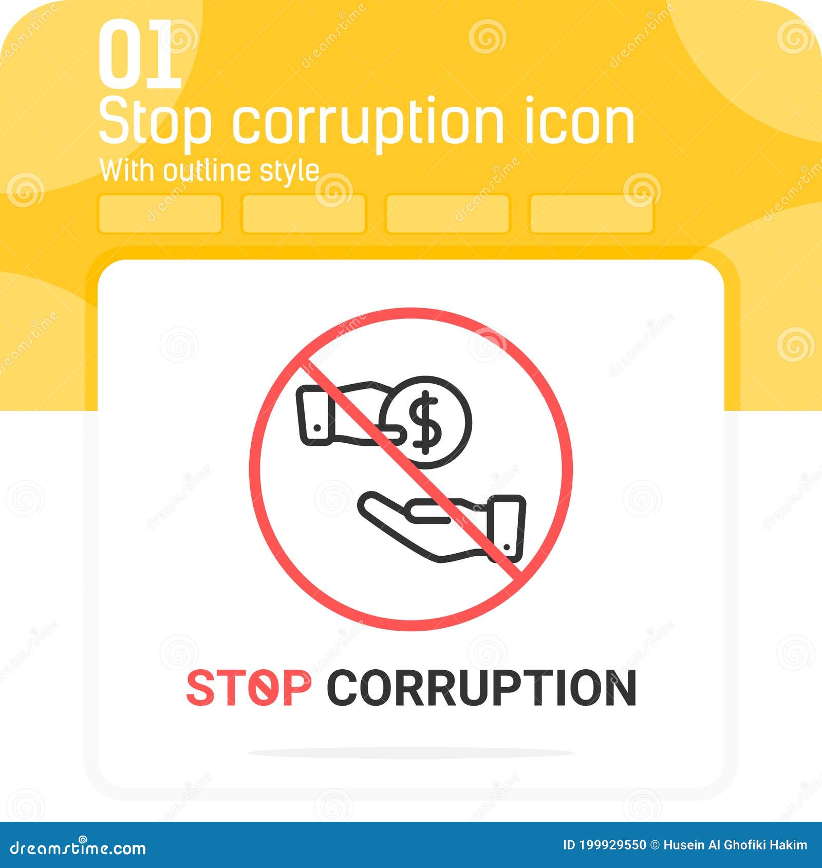 Stop Corruption Premium Icon with Thin Outline Style on Isolated on ...