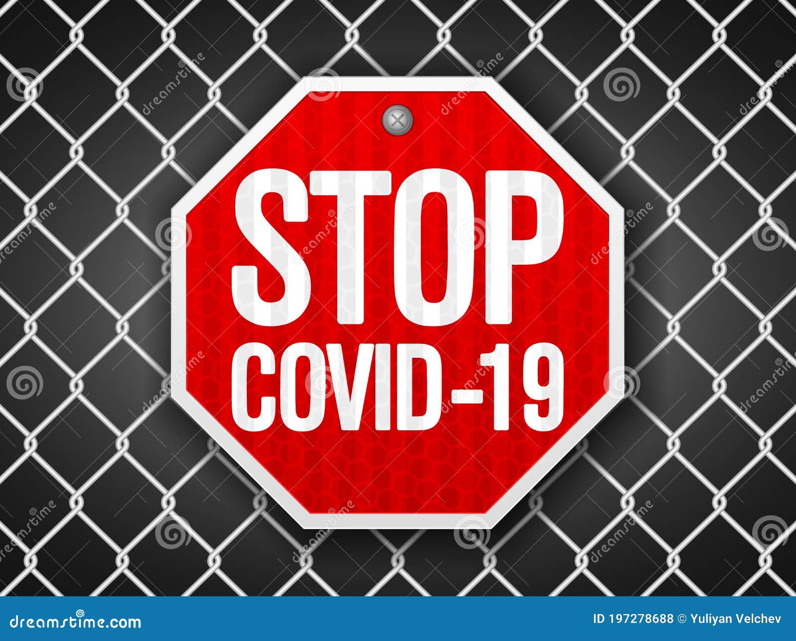 Stop Covid-19 Sign on Wire Fence Stock Vector - Illustration of ...