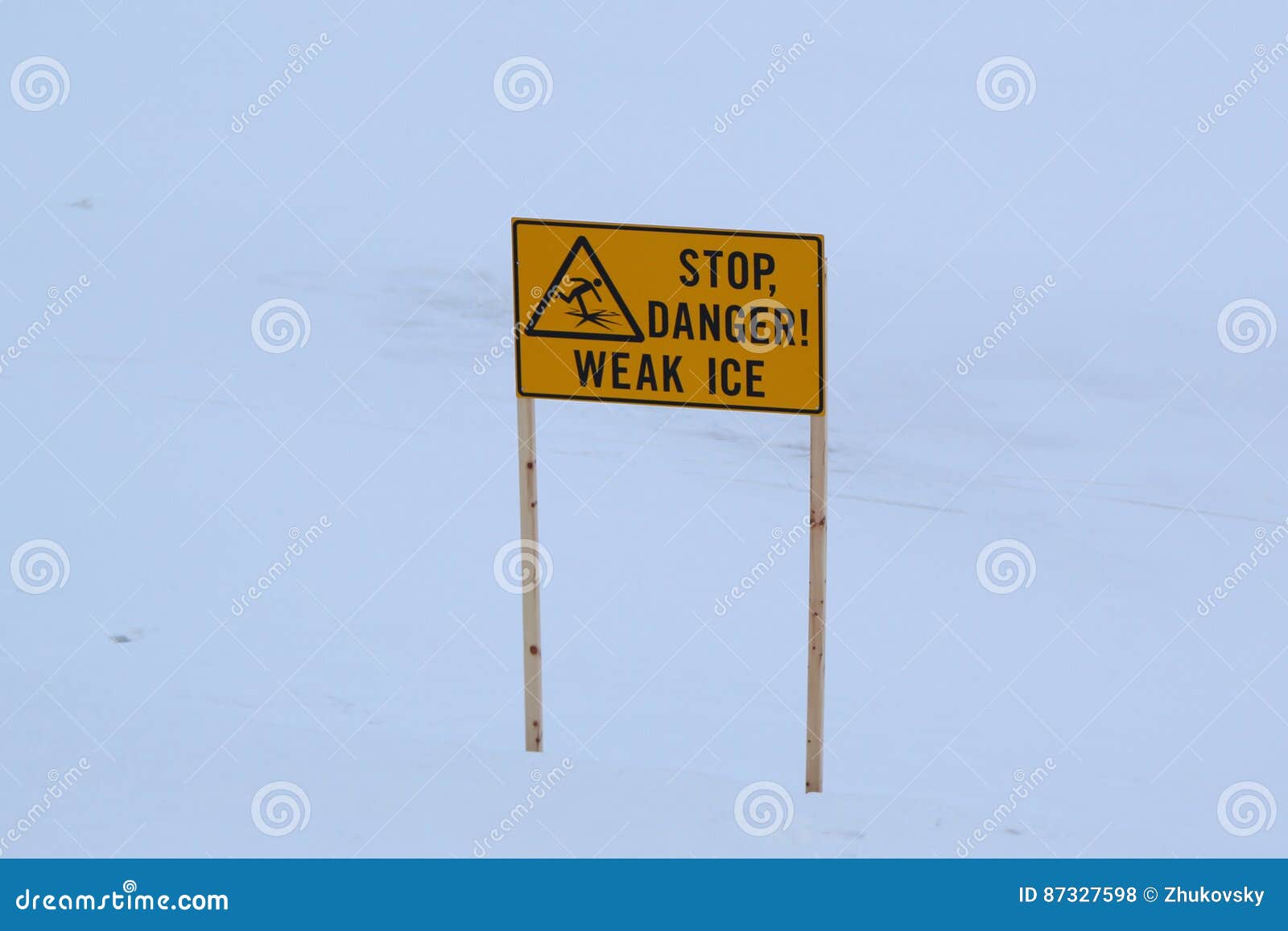 `Stop, Danger! Weak Ice` Sign Near Frozen River Editorial Stock Photo ...