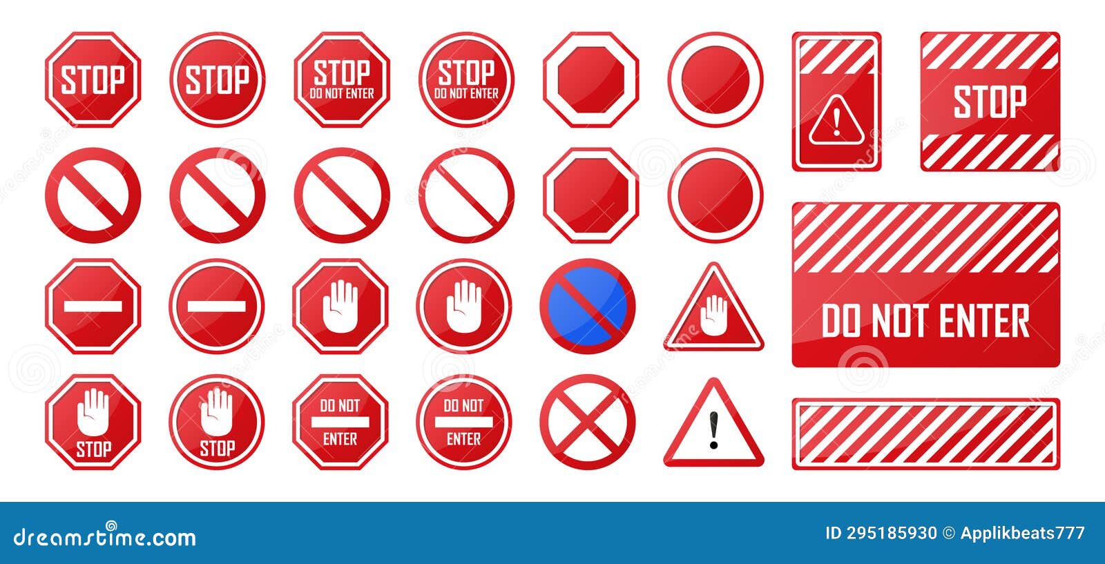 Stop and Do Not Enter Sign Collection. Set of Red Prohibition ...