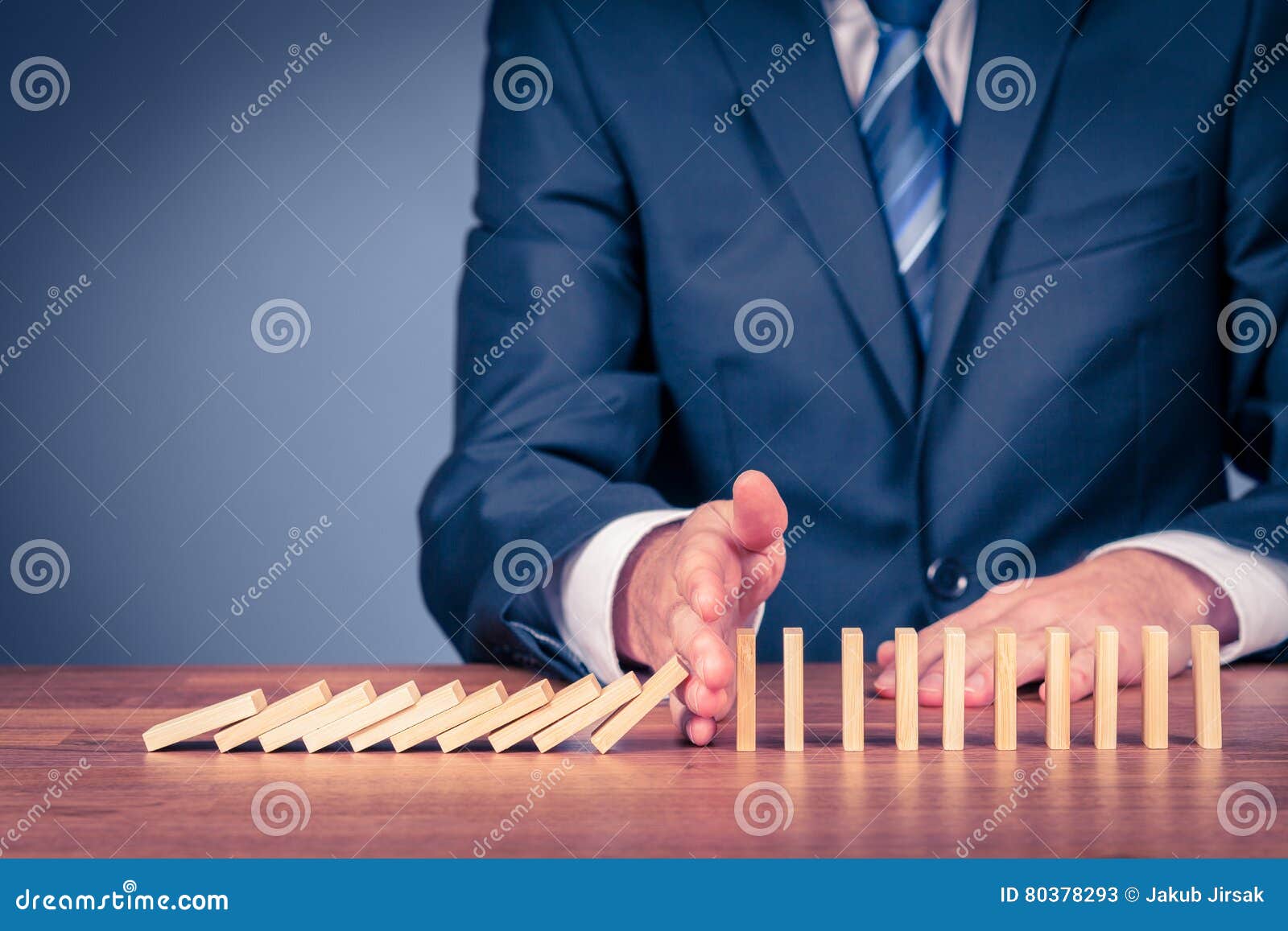 Stop Domino Effect and Risk Management Stock Image - Image of business ...