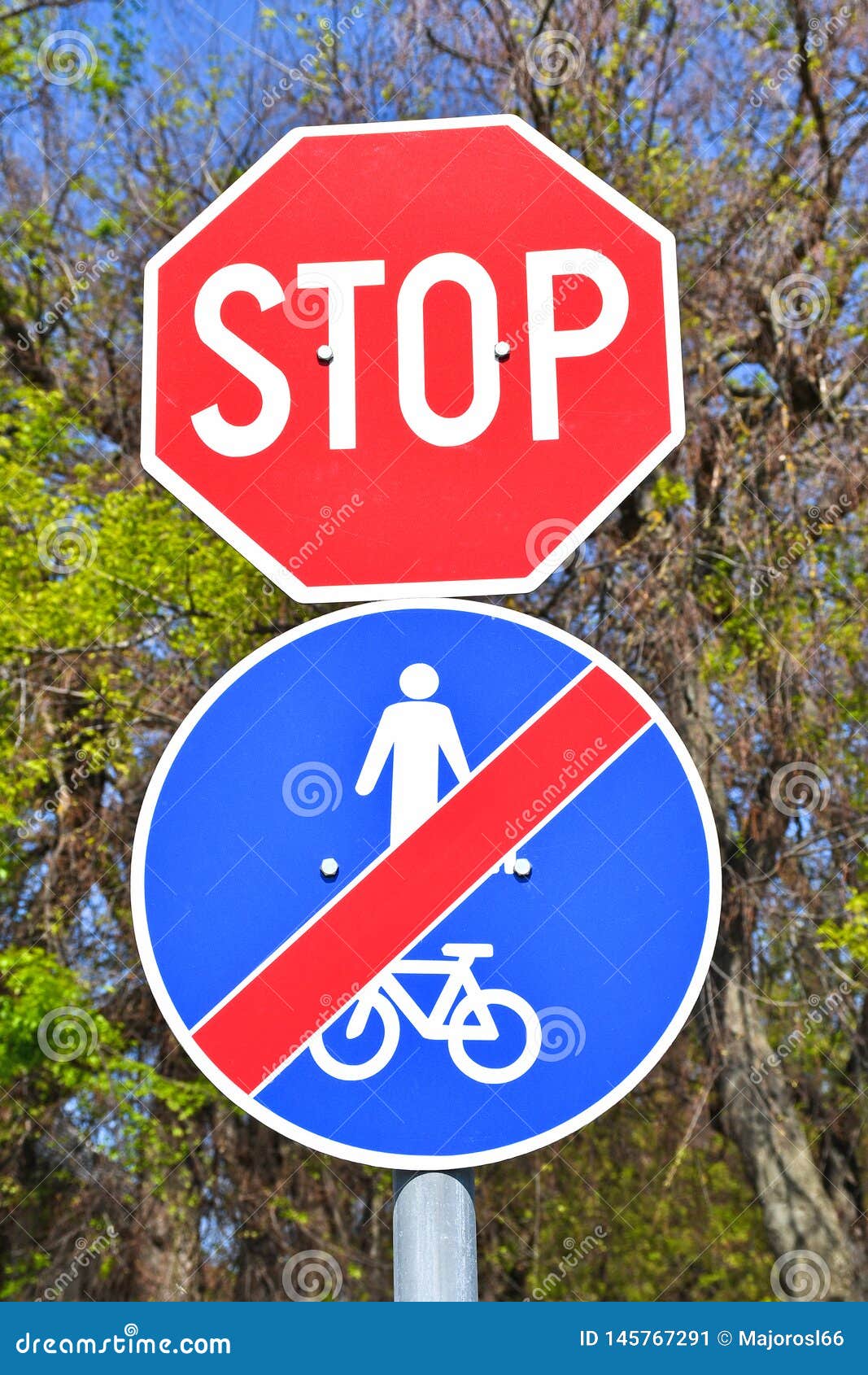 Stop and End of Bicycle Road Traffic Signs Stock Image - Image of road ...