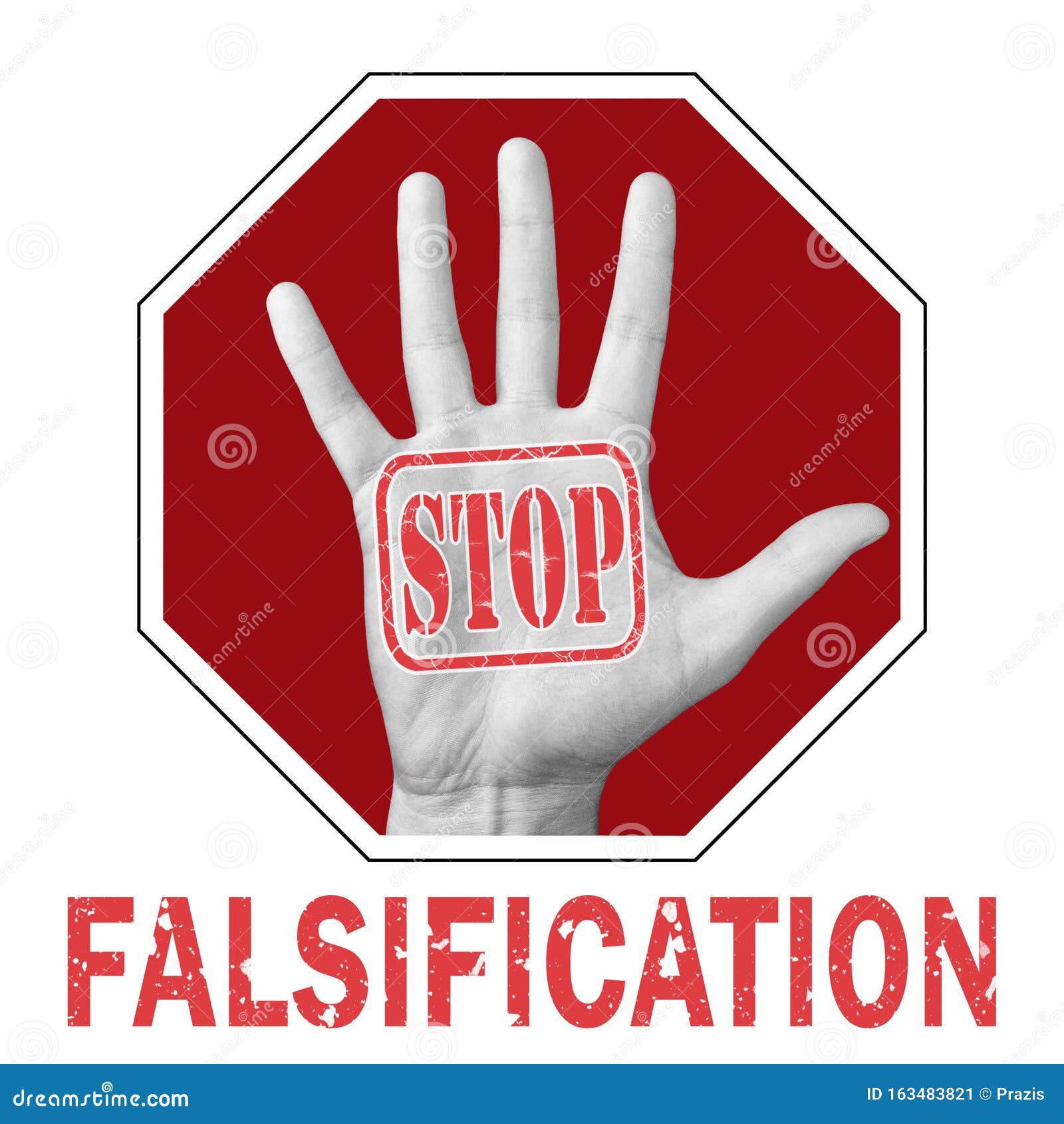 Stop Falsification Conceptual Illustration. Open Hand with the Text ...
