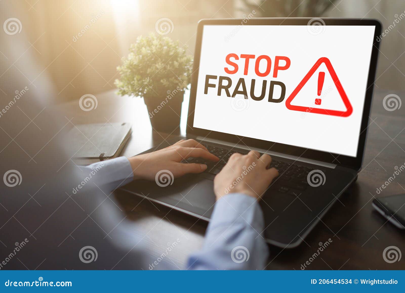 Stop Fraud Banner on Screen. Cybercrime and Internet Security Concept ...