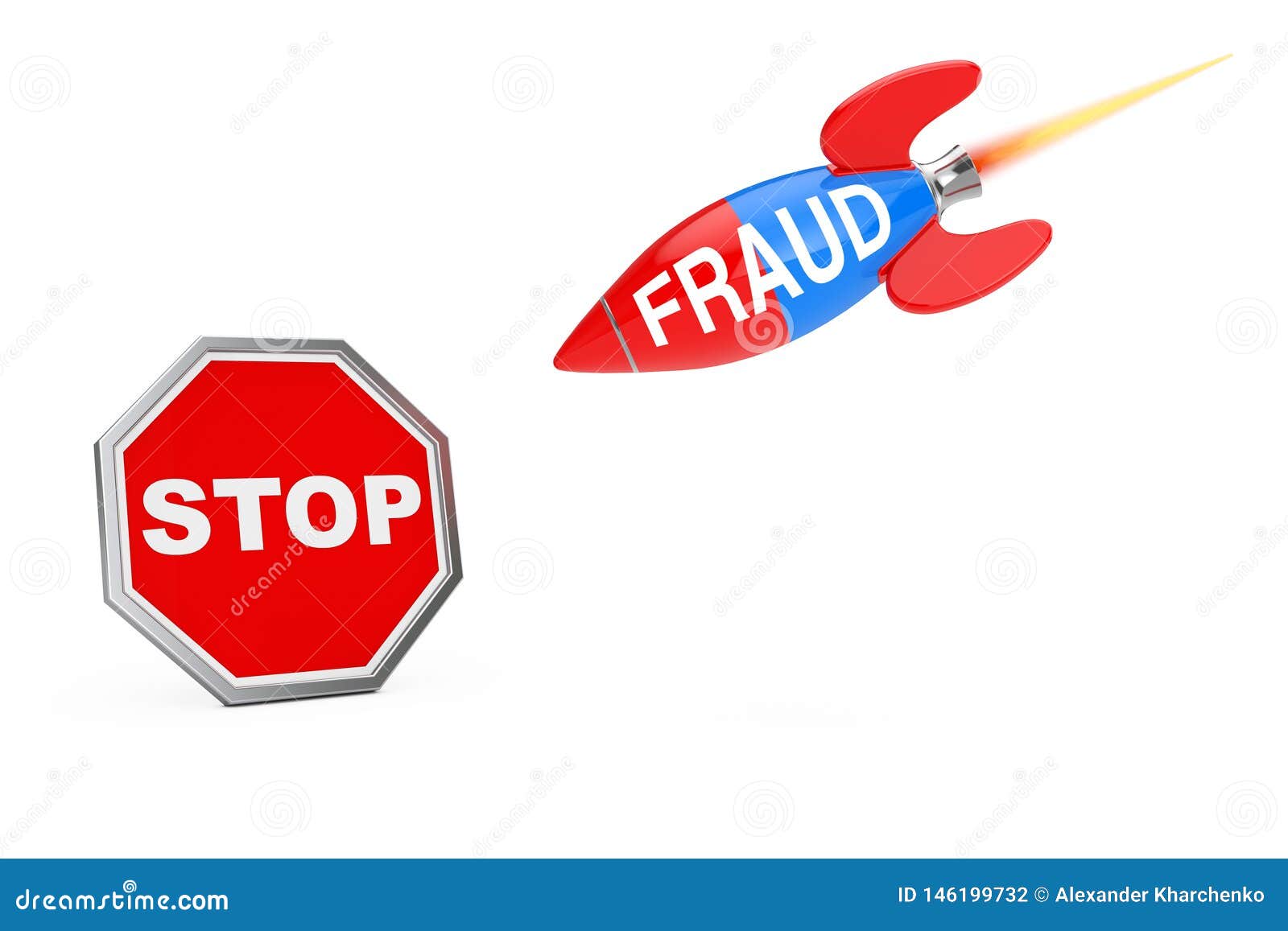 Stop Fraud Concept. Stop Sign Shield with Fraud Sign Rocket. 3d ... Stop Fraud Concept. Stop Sign Shield with Fraud Sign Rocket. 3d ...