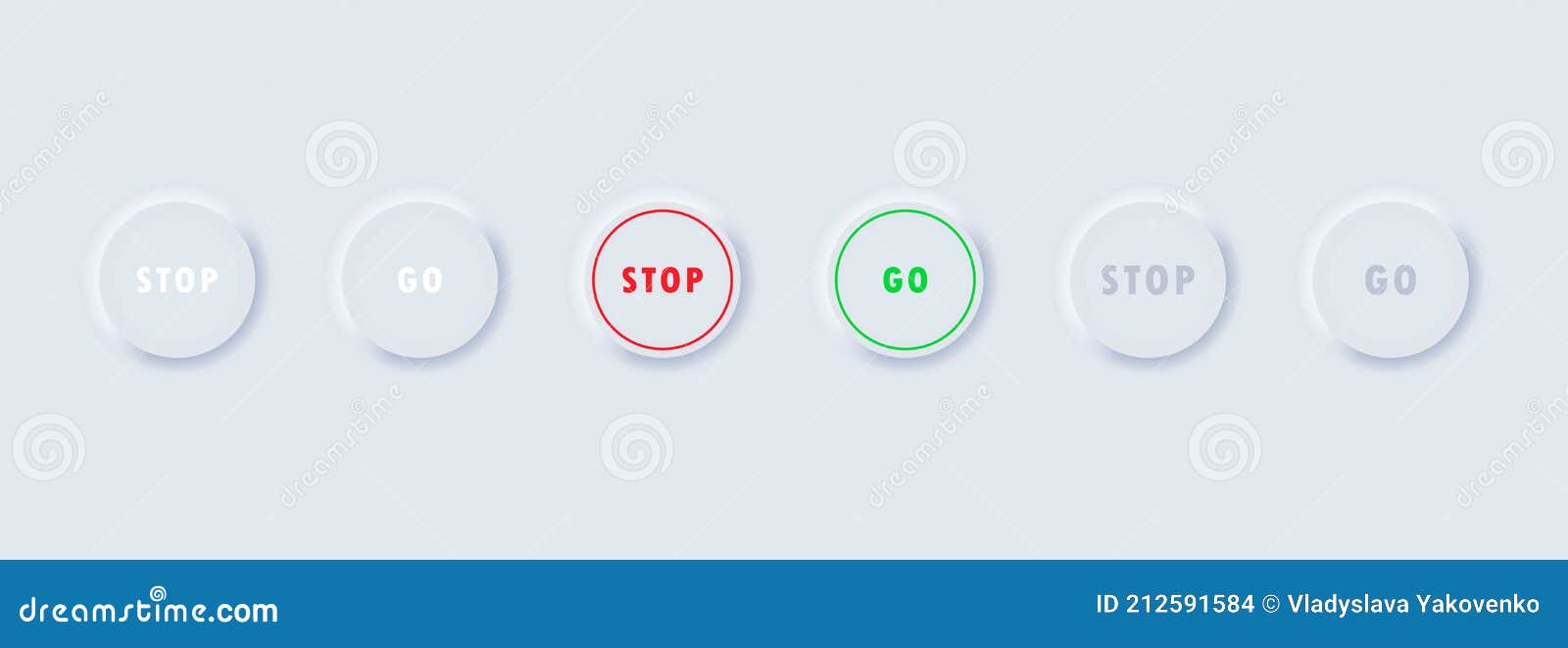 Stop and Go Button Icon Set. Neumorphism Style. Vector EPS10 Stock ...