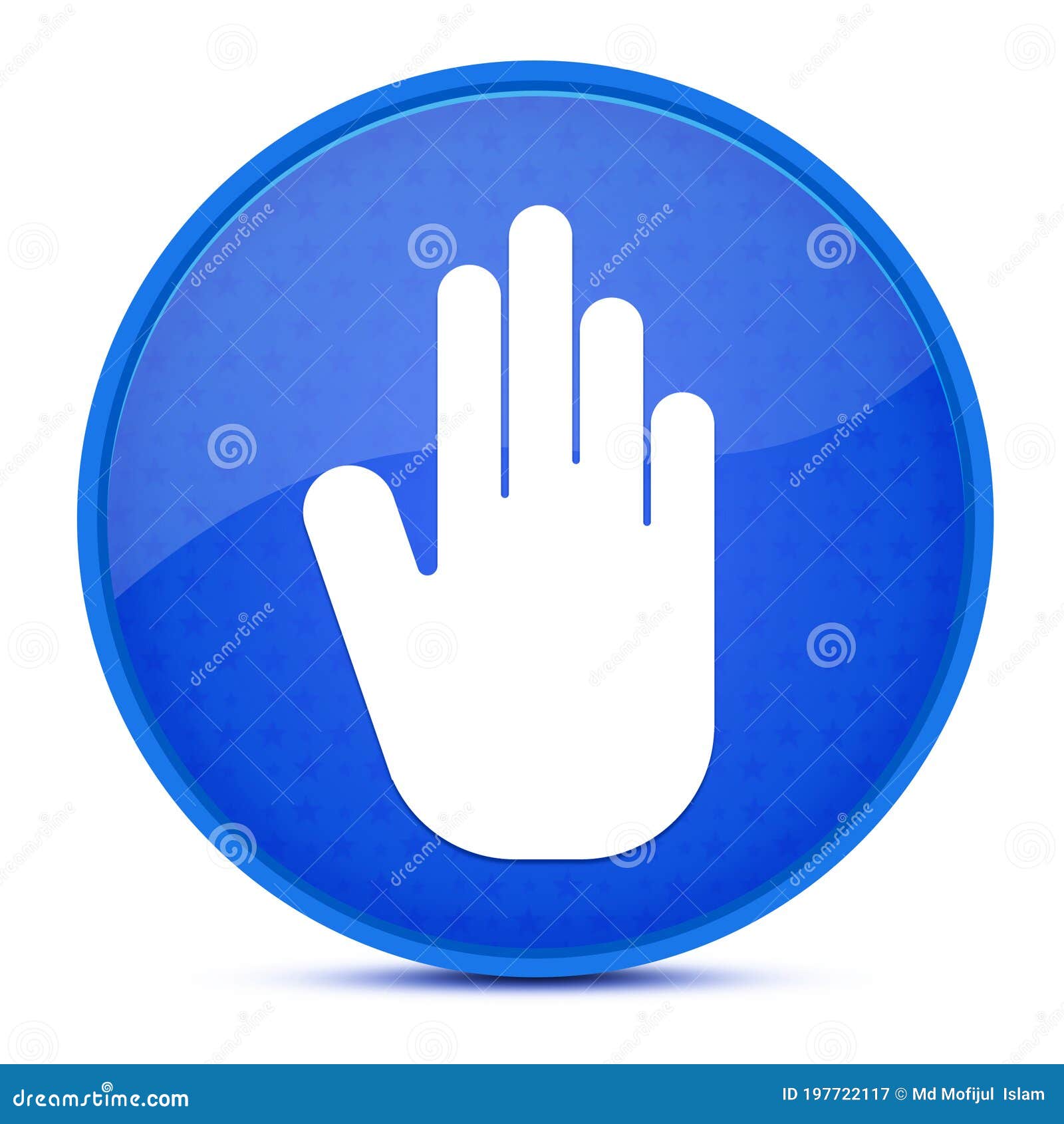 Stop Hand Aesthetic Glossy Blue Round Button Abstract Stock ...
