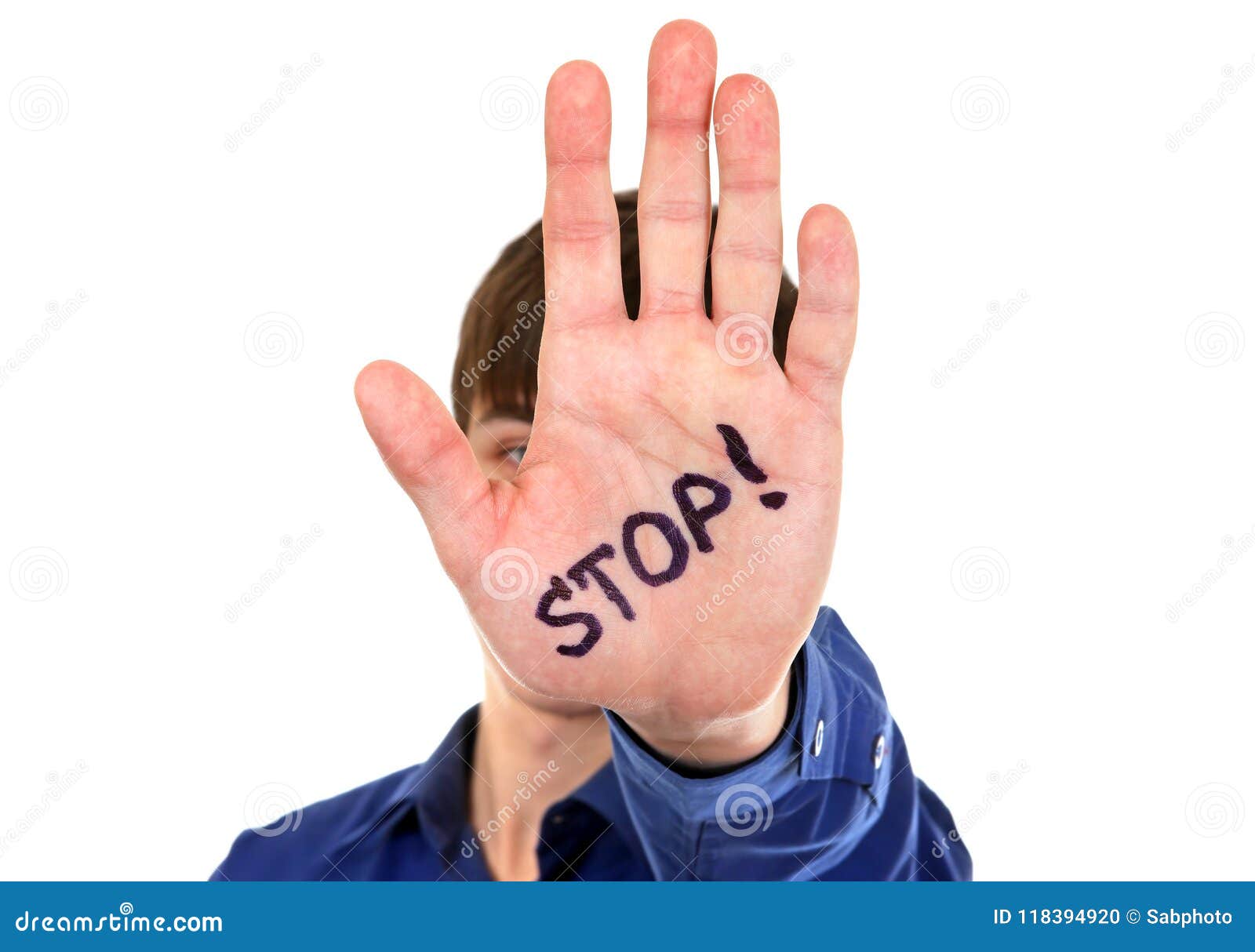 Stop Hand Gesture stock photo. Image of inscription - 118394920