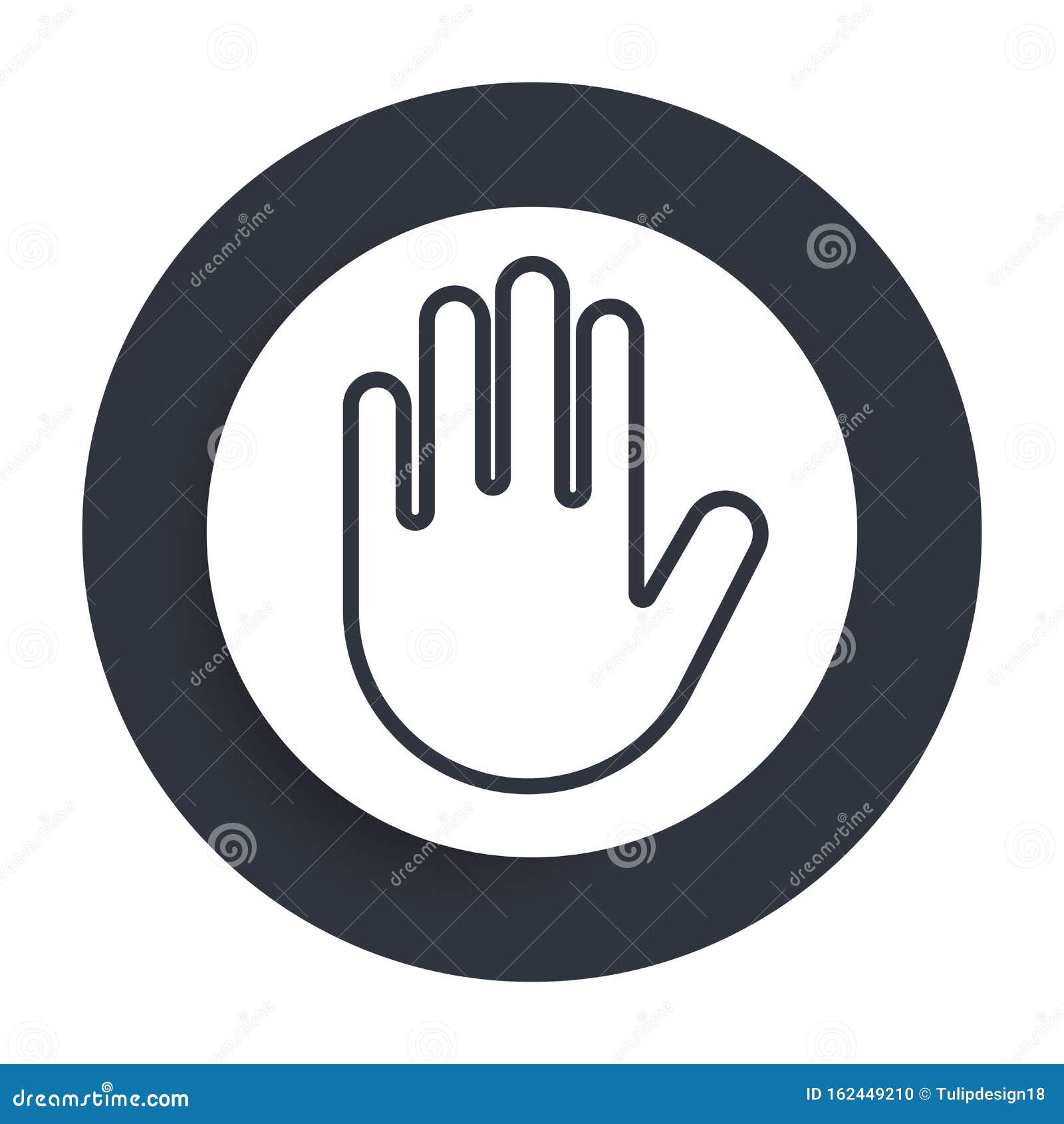 Stop Hand Icon Flat Vector Round Button Clean Black and White Design ...