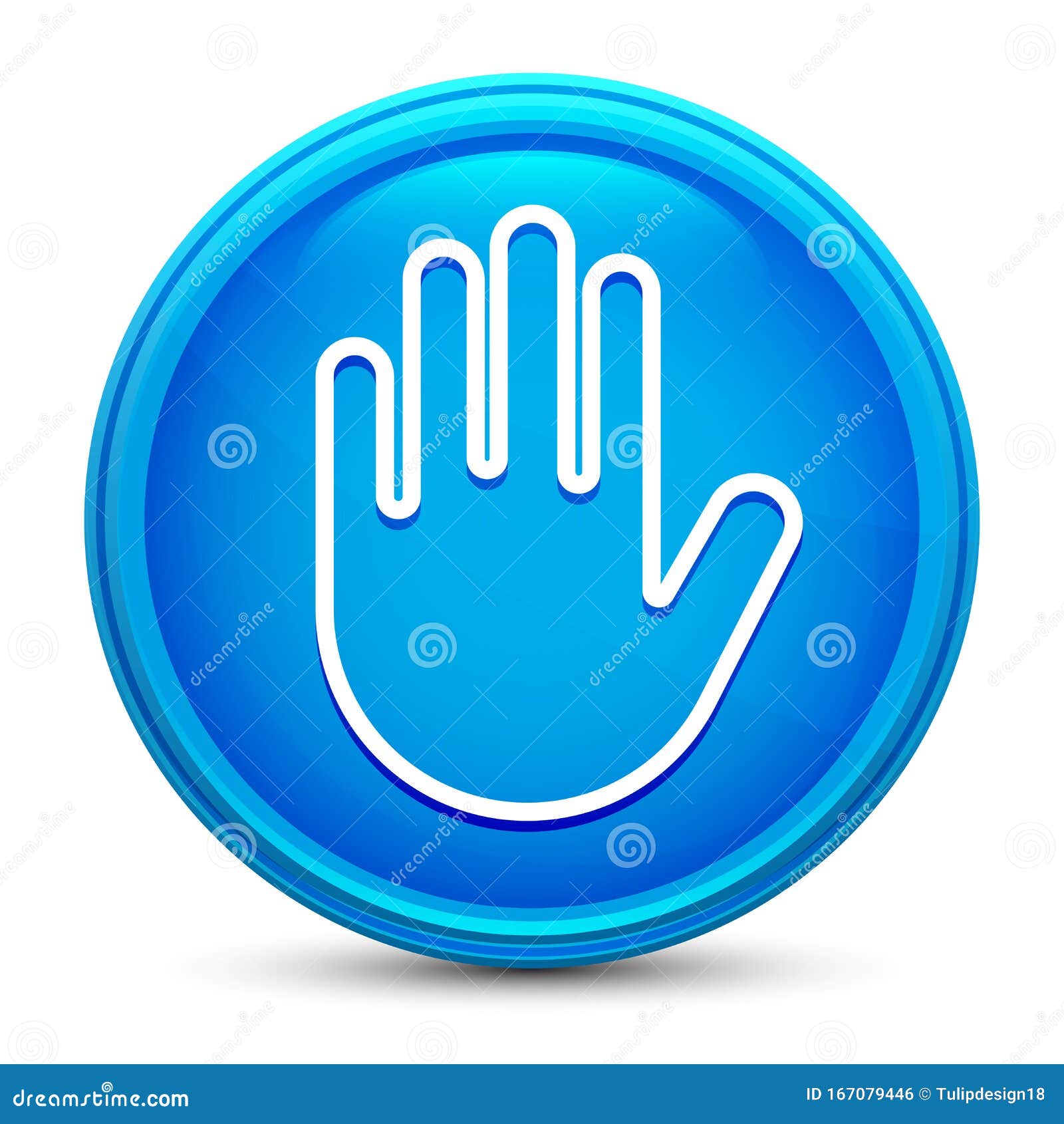Stop Hand Icon Glass Shiny Blue Round Button Isolated Design Vector ...
