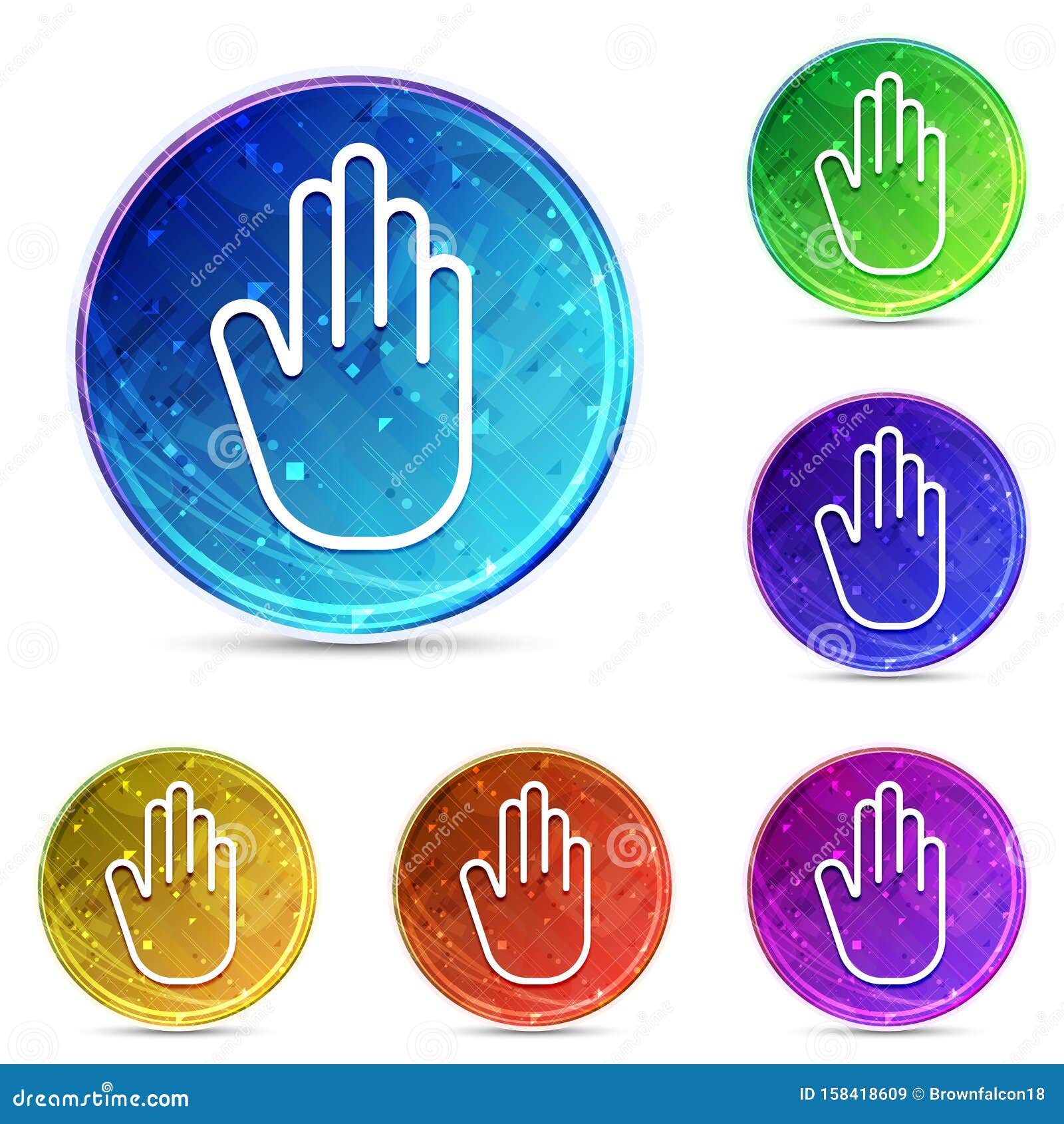 Stop Hand Icon Digital Abstract Round Buttons Set Illustration Stock ...