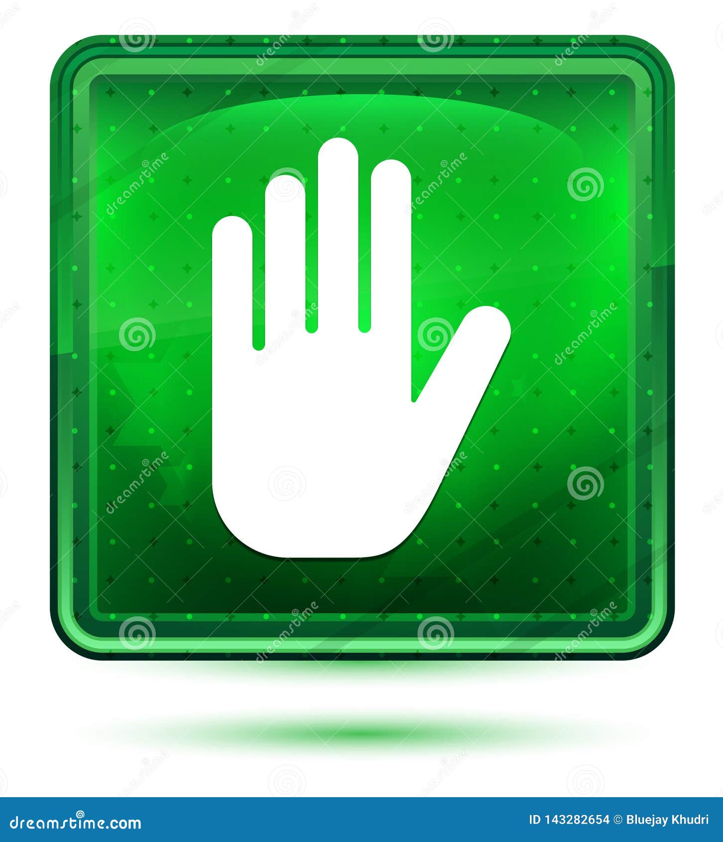 Stop Hand Icon Neon Light Green Square Button Stock Illustration ...