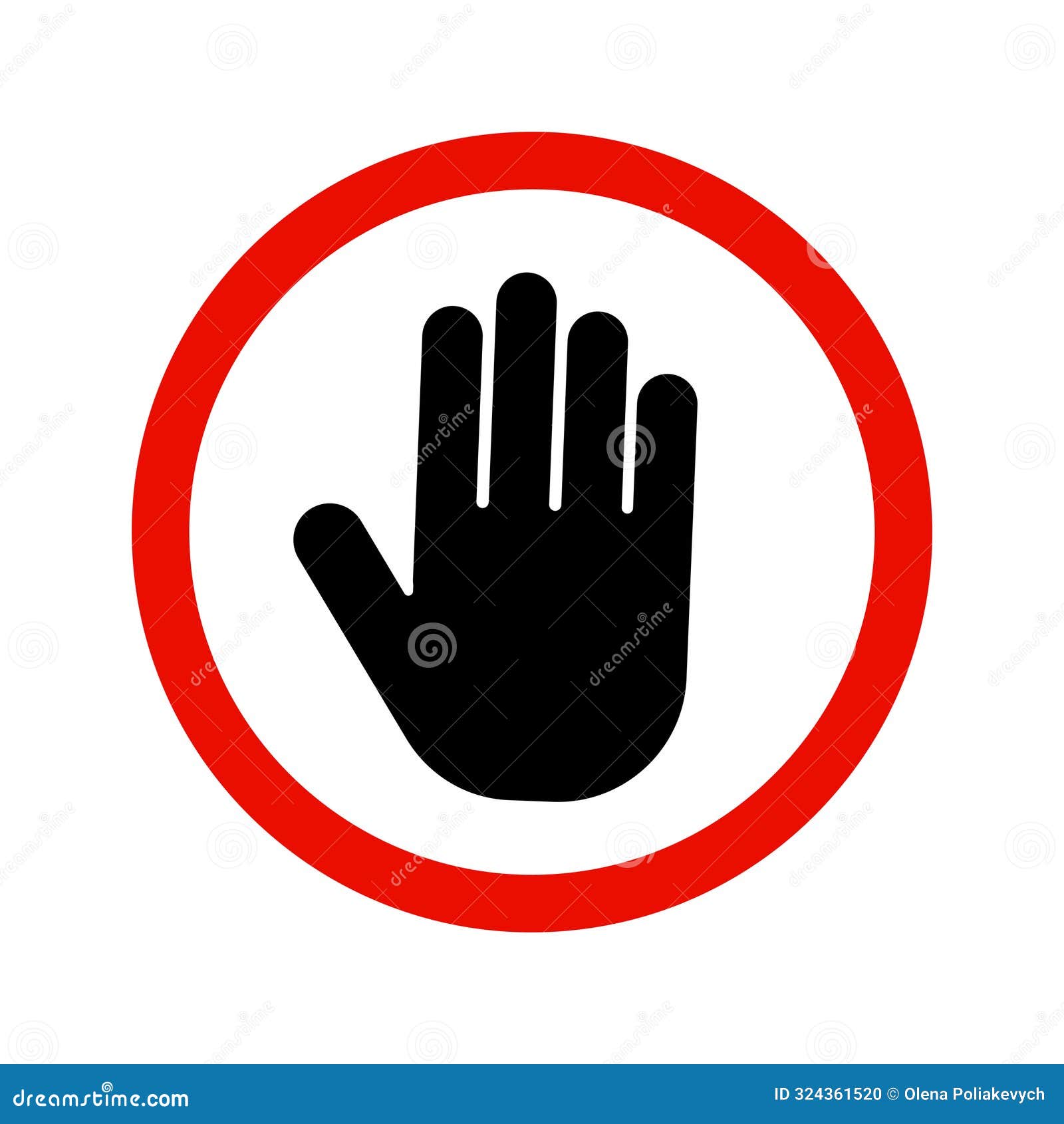 Stop Hand Icon. Red Circle Border. Black Hand Symbol. Warning Vector ...