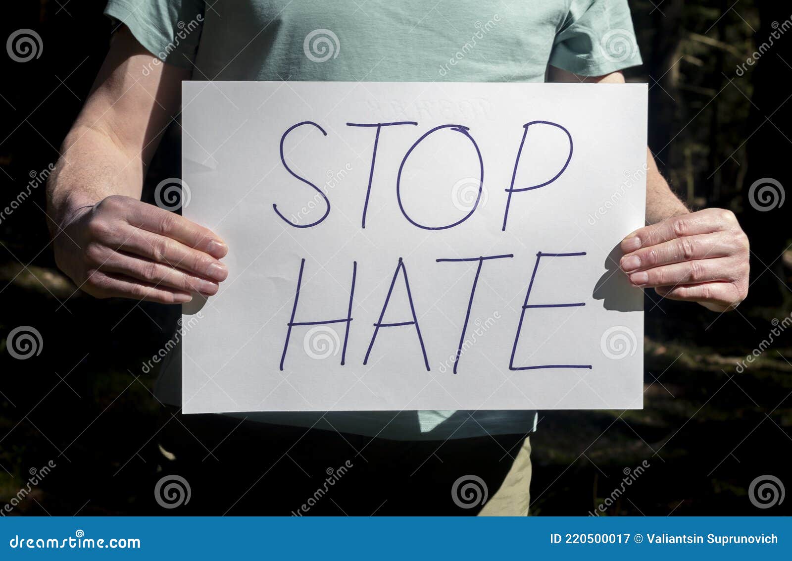 Stop Hate Words on Paper Poster in Male Hands Stock Image - Image of ...
