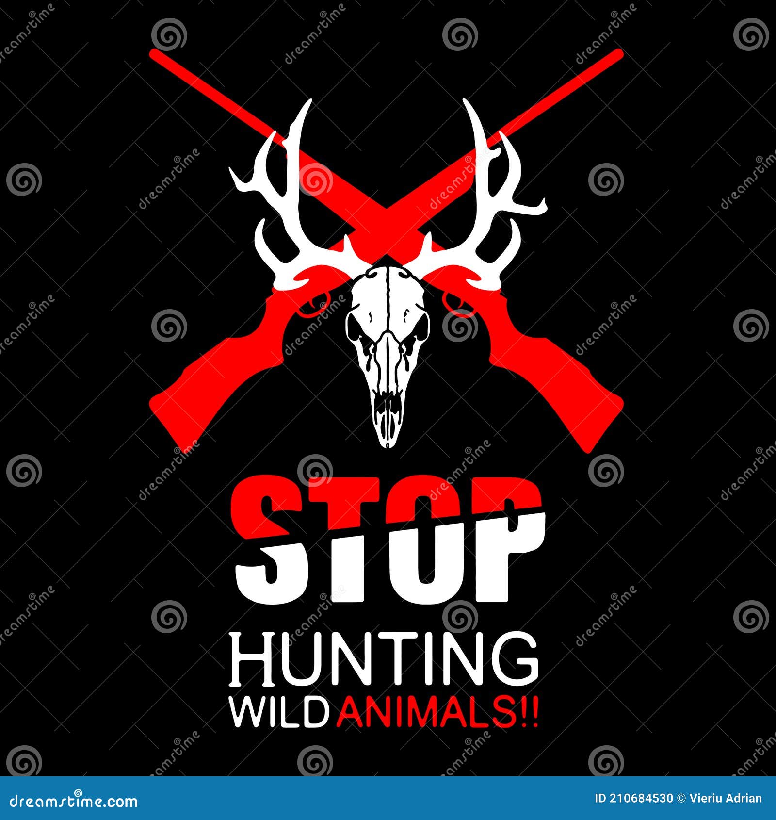 STOP Hunting Wild Animals X , DEER SKULL , Hunting Weapons Silhouette ...