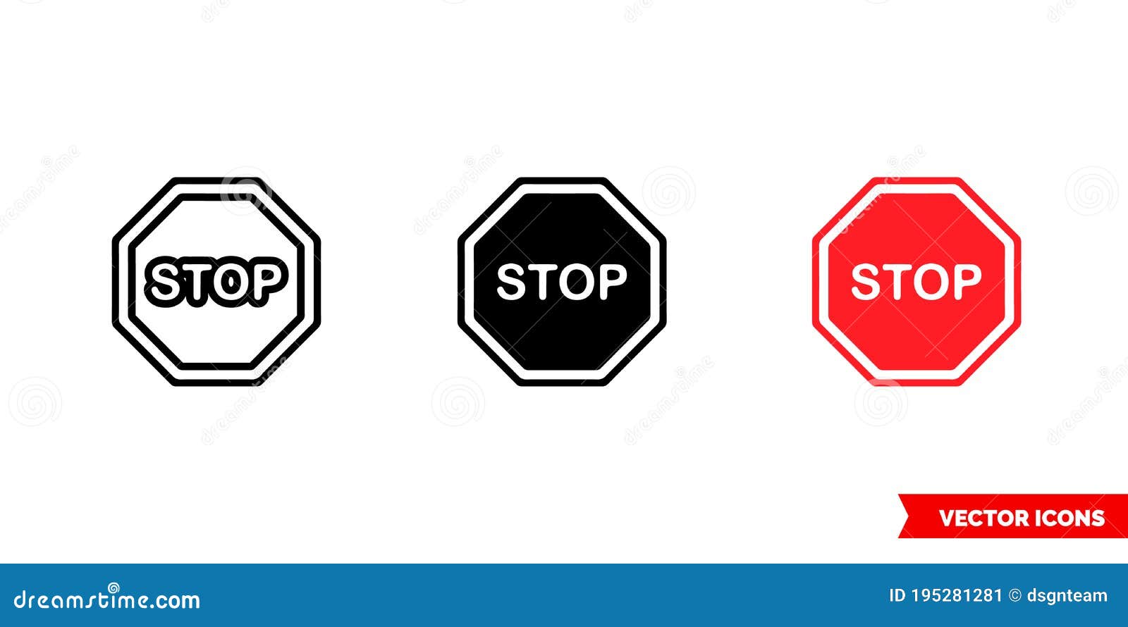 Stop Icon of 3 Types Color, Black and White, Outline. Isolated Vector ...