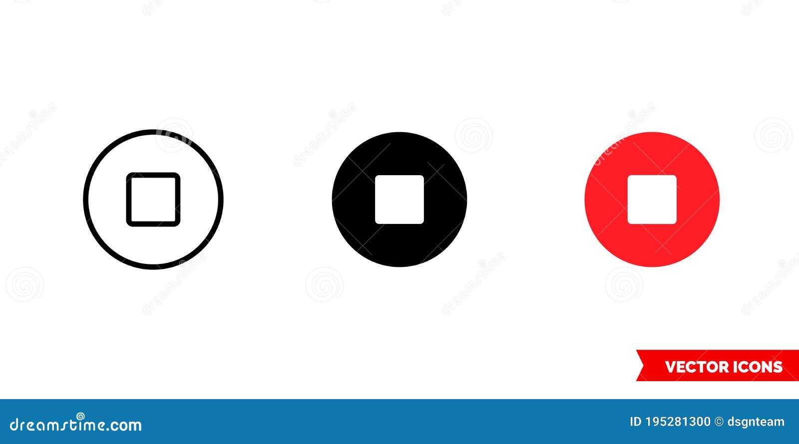 Stop Icon of 3 Types Color, Black and White, Outline. Isolated Vector ...