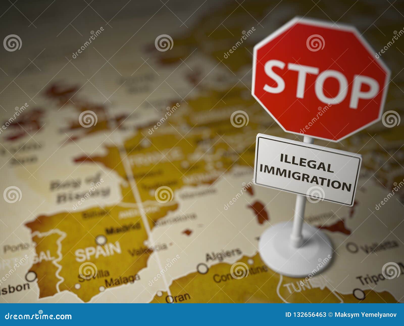 Stop Illegal Immigration Concept. Sign Stop on the Map of Europe Stock ...