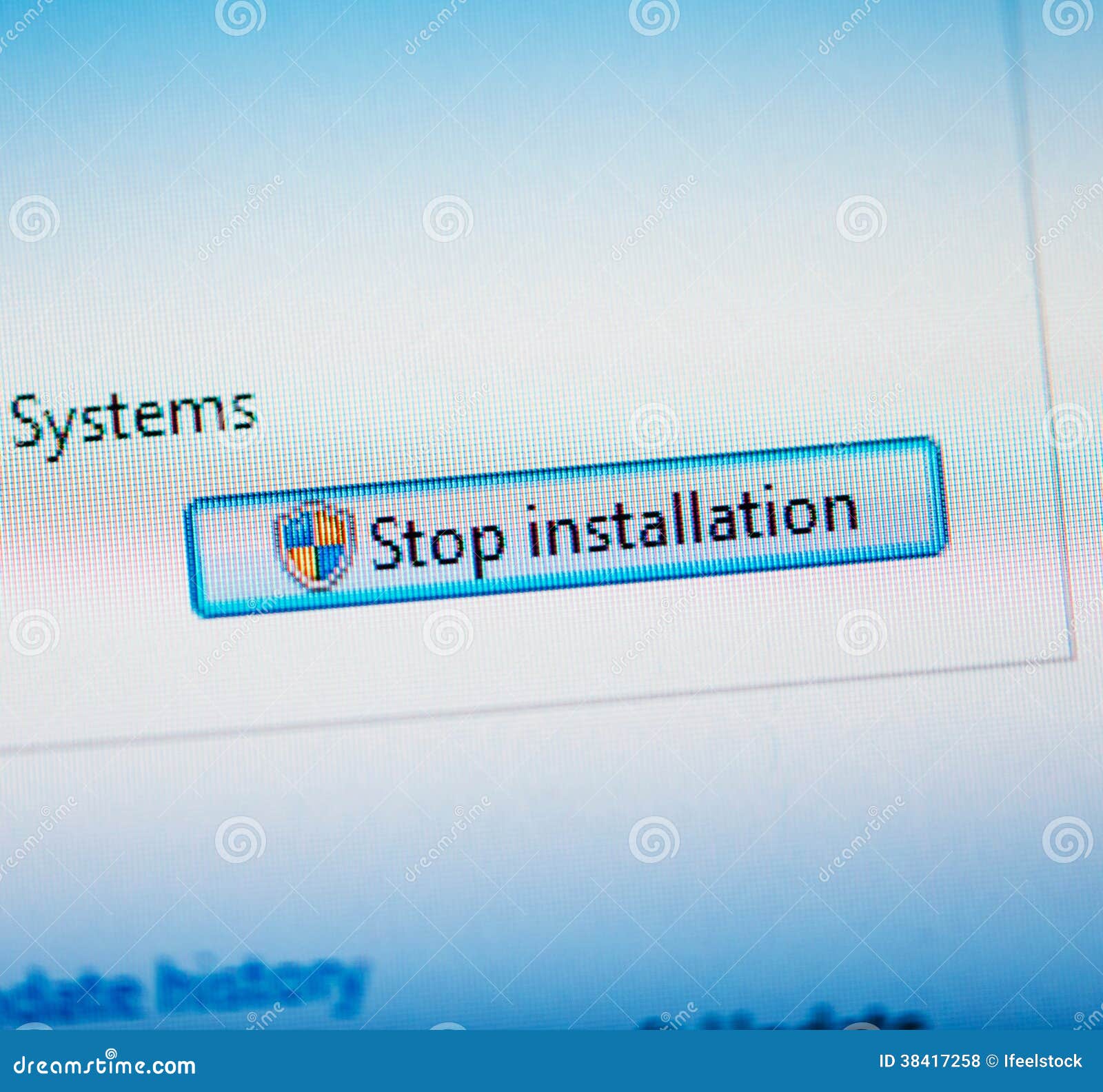 Stop installation button stock photo. Image of software - 38417258