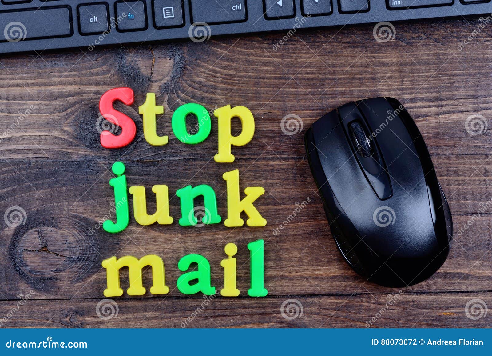 Stop Junk Mail Words on Table Stock Photo - Image of equipment, mail ...