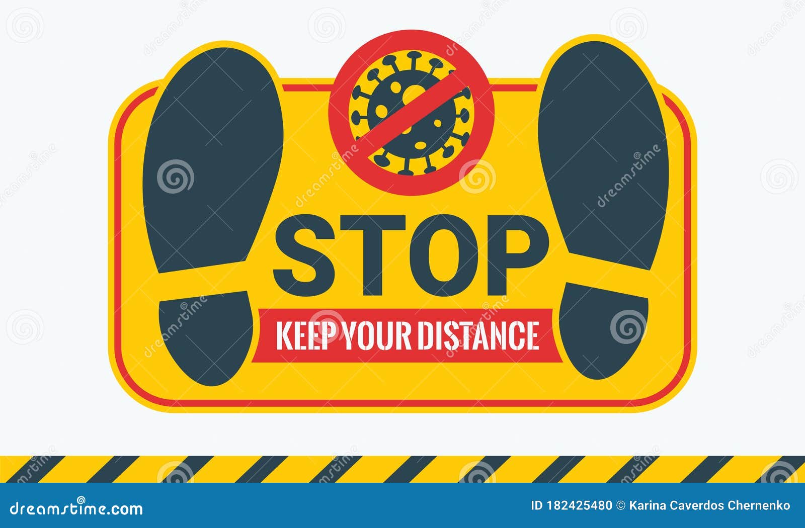 STOP. Keep Your Distance Sticker Yellow Floor Marking Shoe Prints ...