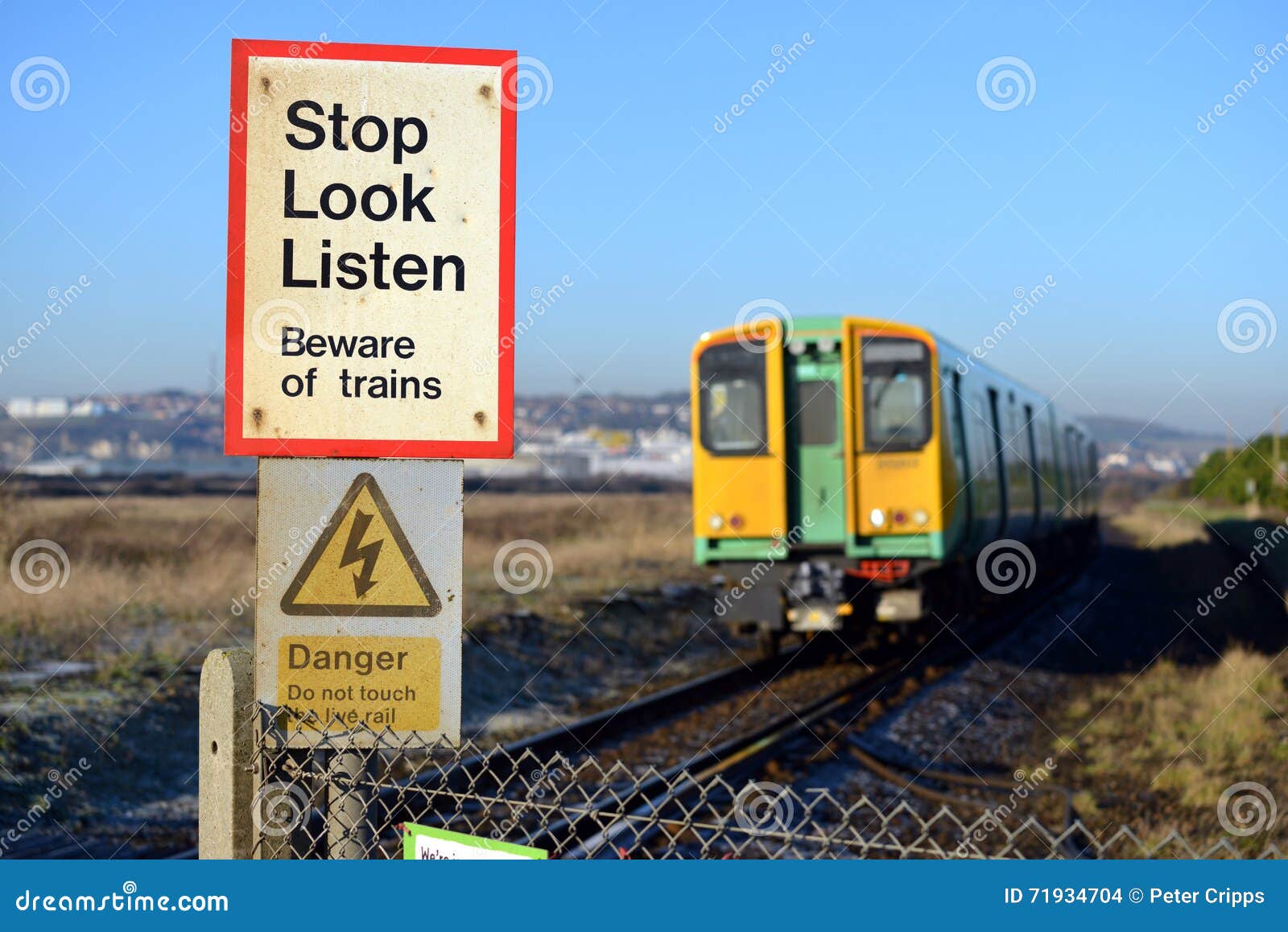 Stop look and listen stock photo. Image of rail, warning - 71934704