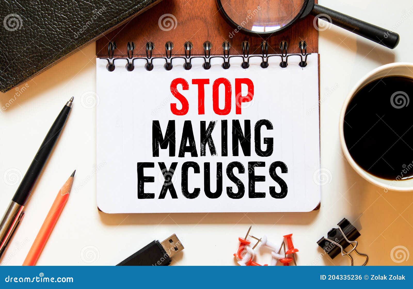 Stop Making Excuses Text Written on a Notebook with Pencils Stock Photo ...