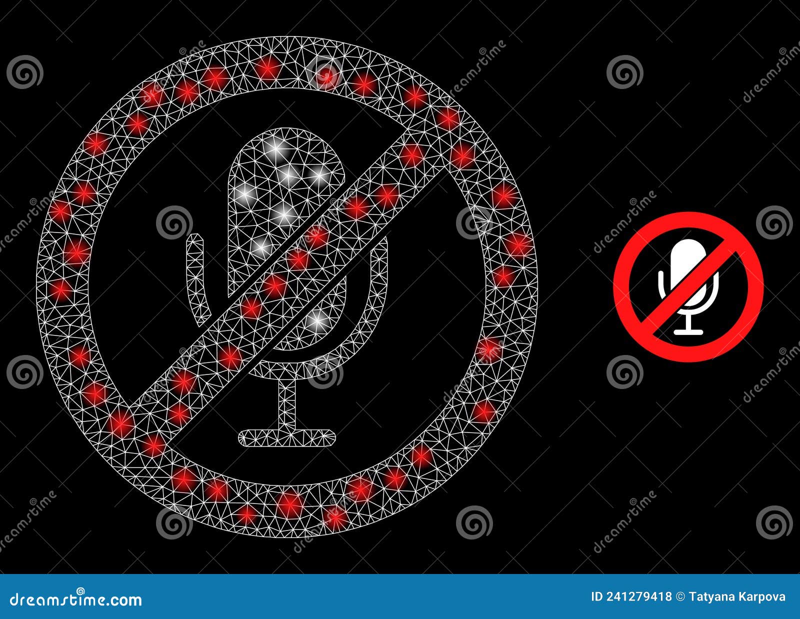 Stop Microphone Icon - Wire Frame Mesh with Sparkles Stock Vector ...