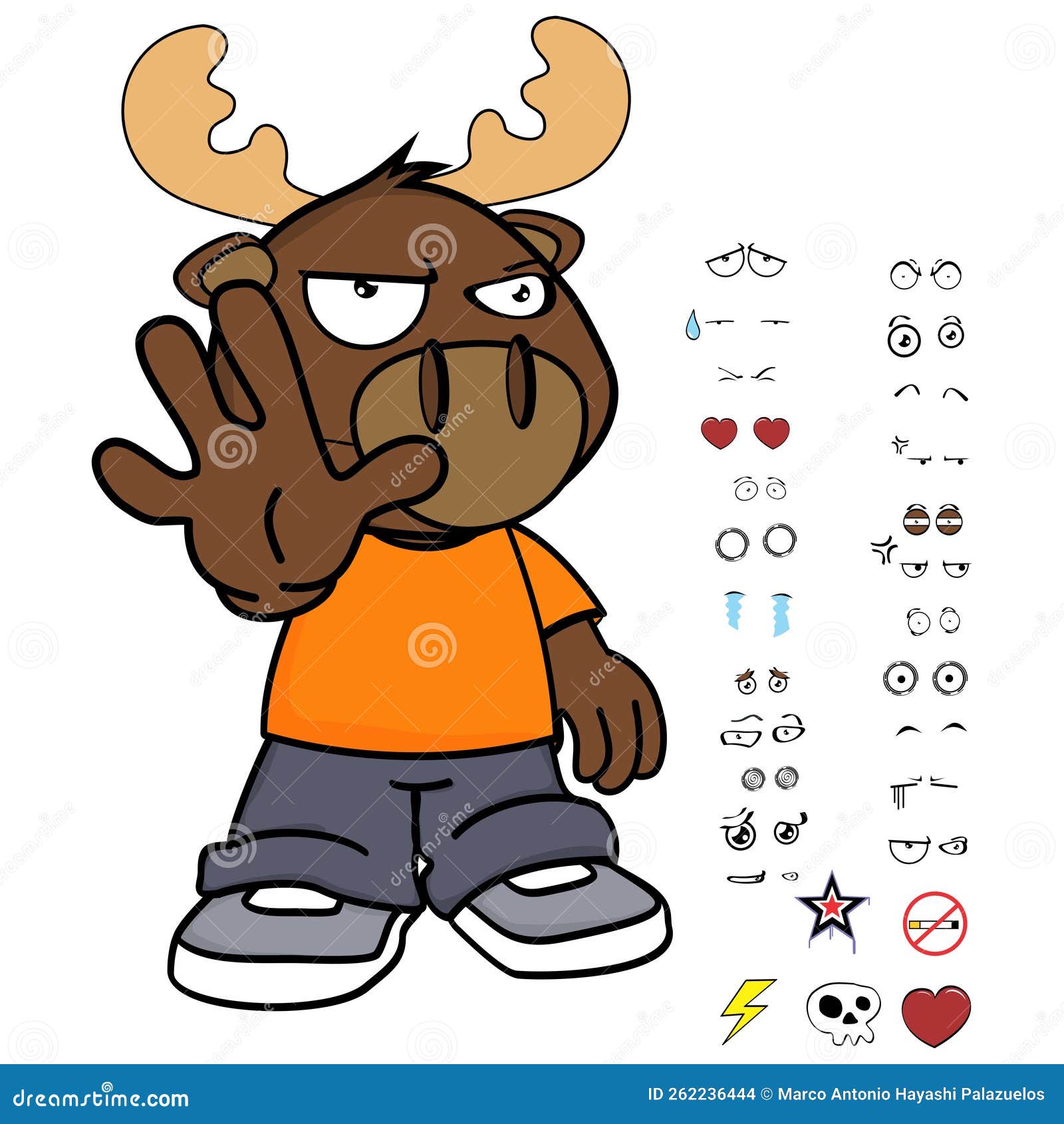 Stop Moose Kid Character Cartoon Expressions Set in Vector Format Stock ...
