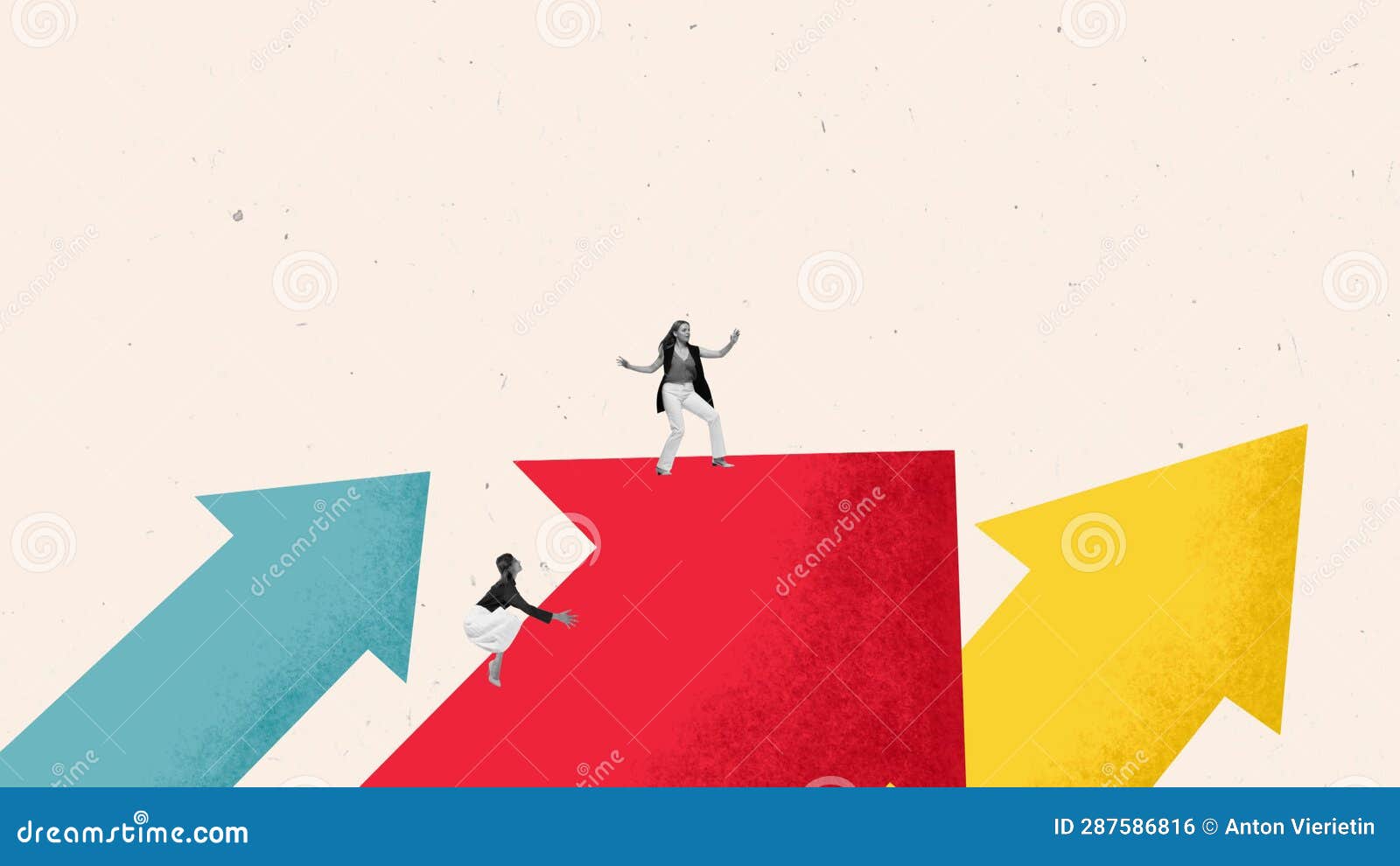 Stop Motion, Animation. Employees Balancing on Giant Red Arrow ...