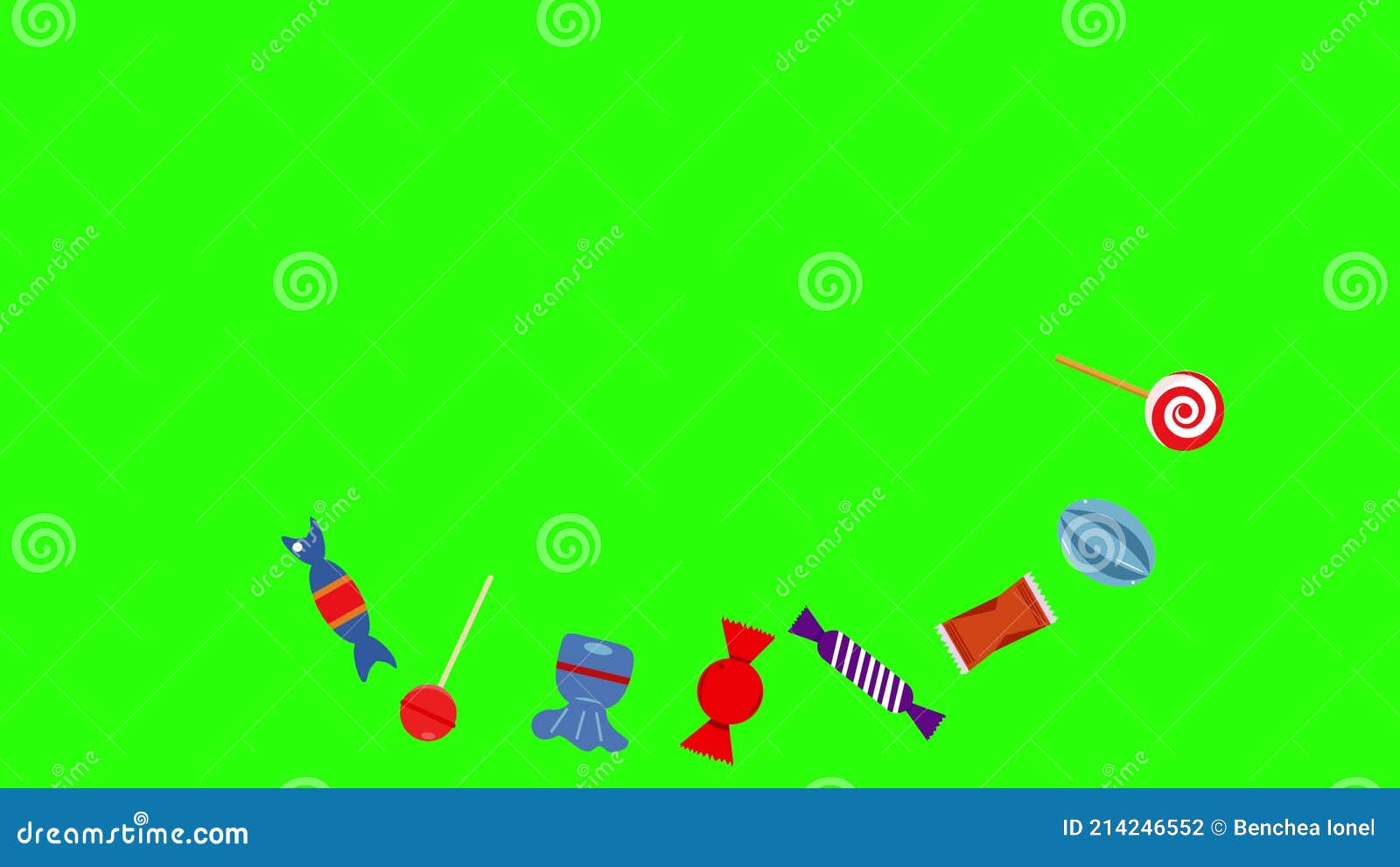 Stop Motion Candies Group Animation on Green Screen Chroma Key Stock ...