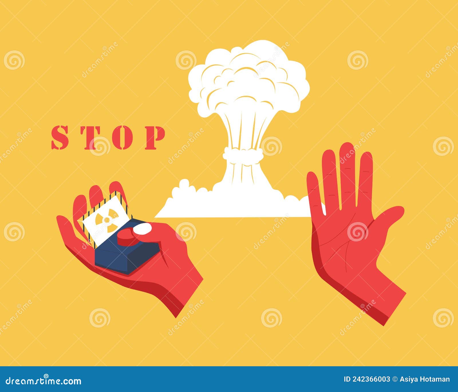 Stop Nuclear Weapons Banner. Atomic Bomb Explosion, Hand on a Nuclear ...