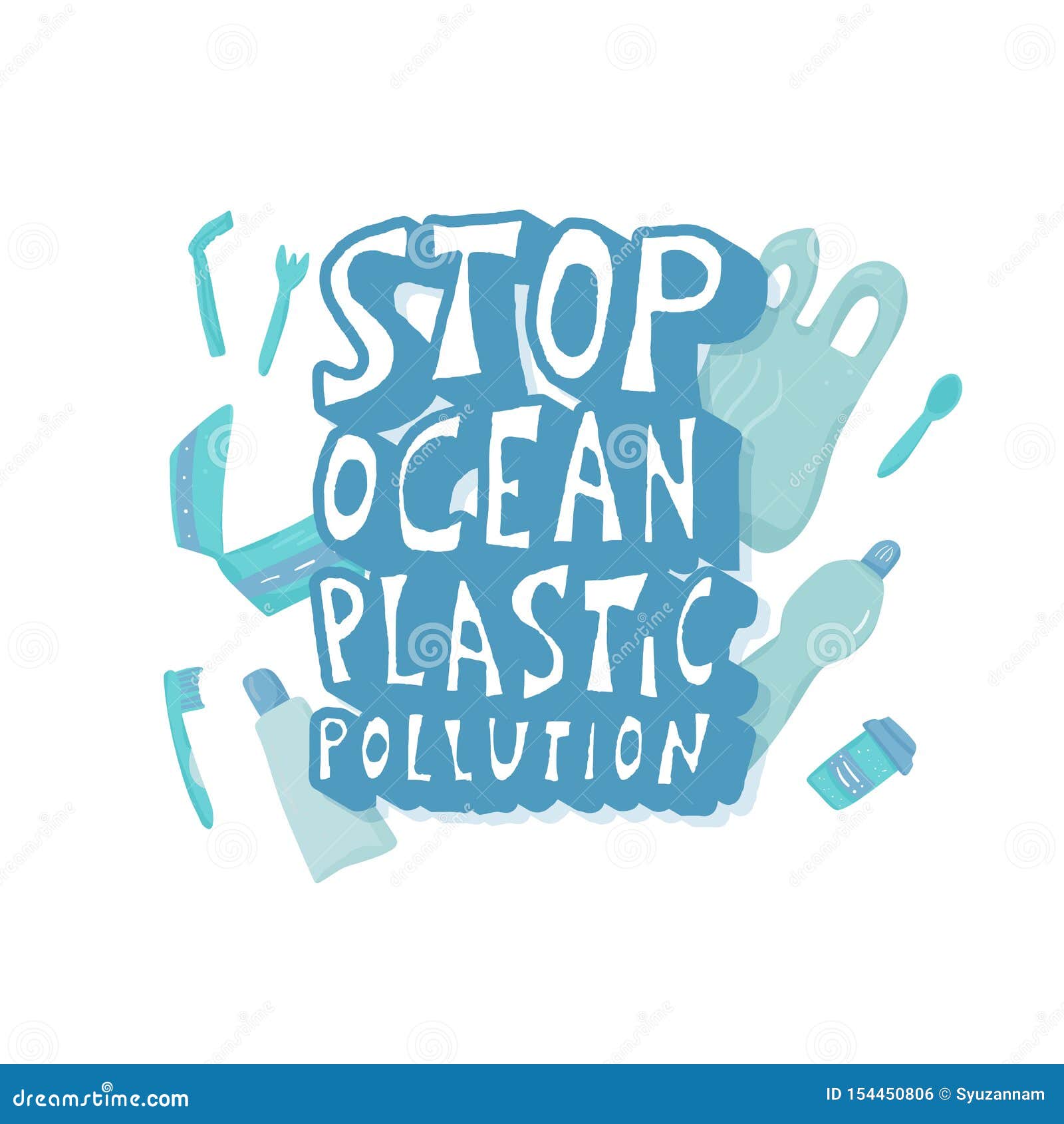 Stop Ocean Plastic Pollution. Vector Stylized Text Stock Vector ...