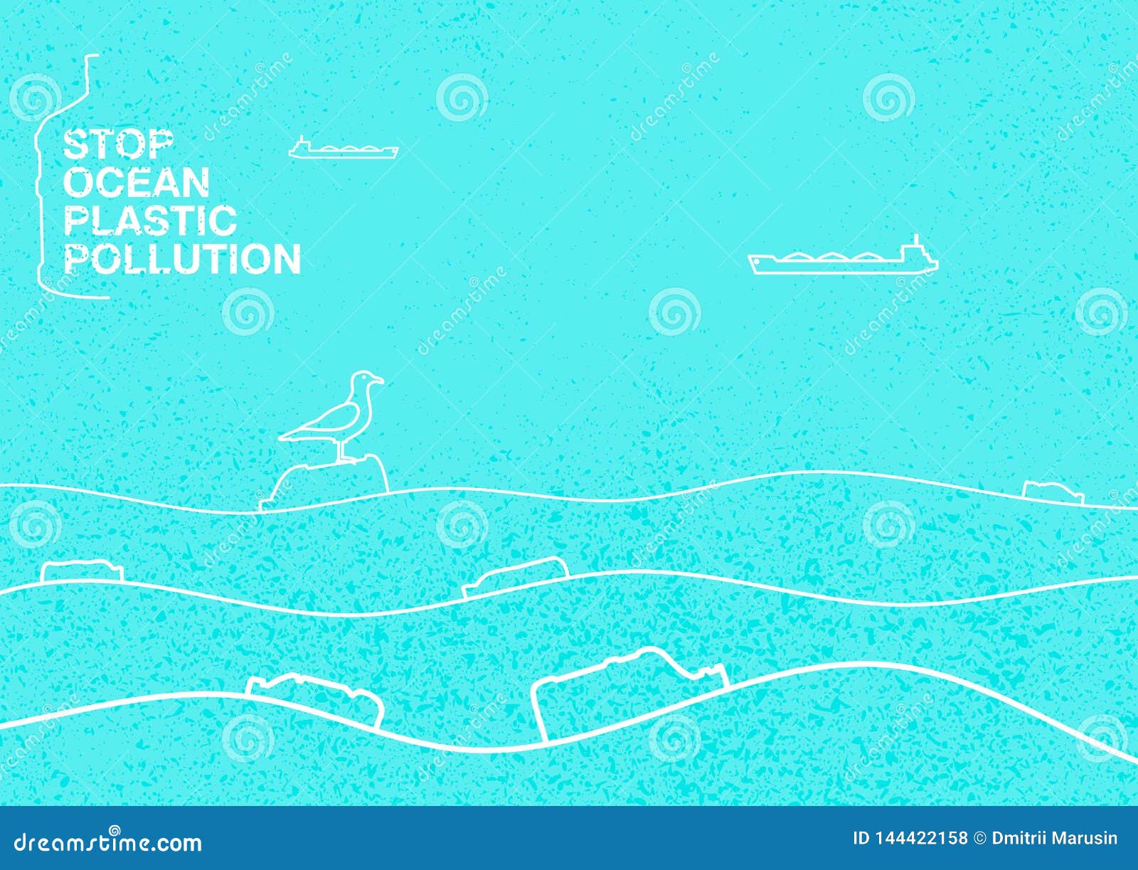 Stop the Ocean of Plastic Pollution. Ecological Concept Poster on a ...