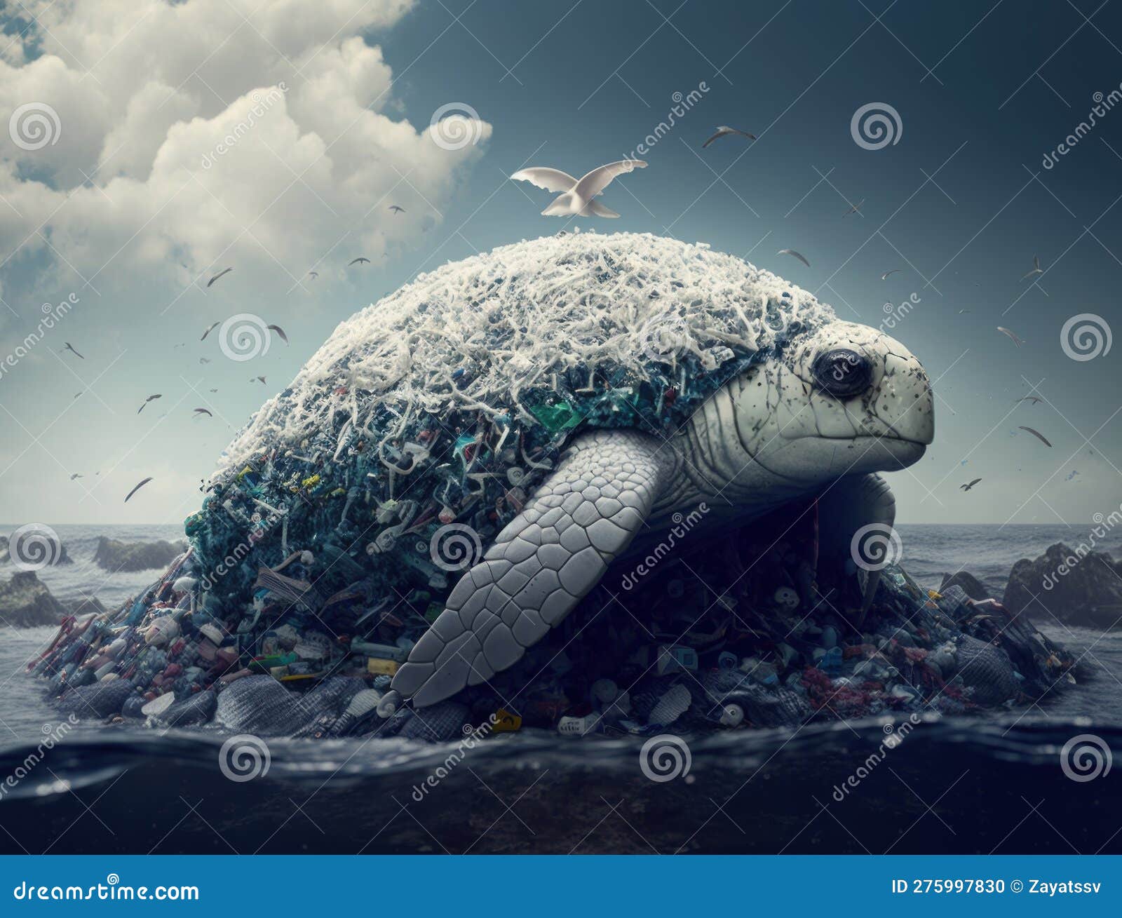 Stop Ocean Plastic Pollution. Turtle in Plastic Sea, Ecological Concept ...